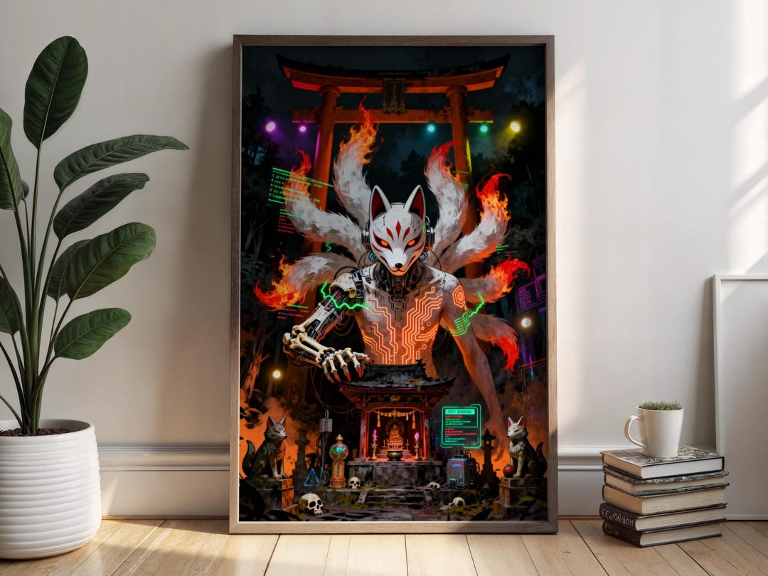 Fox Demon Anime Japanese Horror-themed Cyberpunk Poster Art Print ...