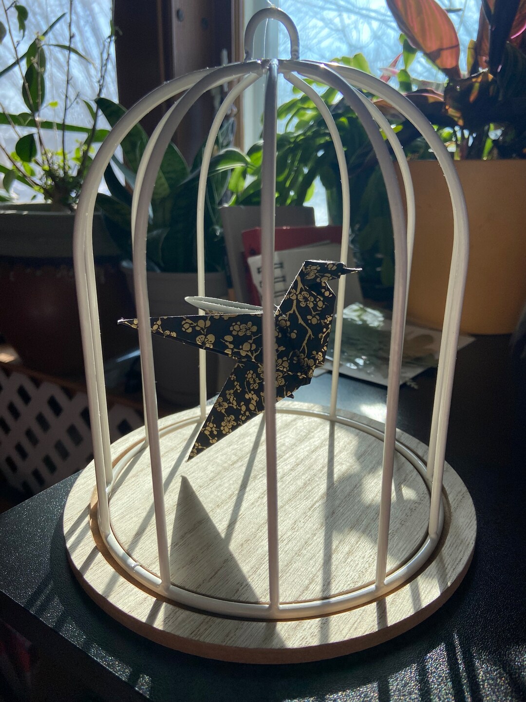 Origami Bird in Cage black/gold - Etsy
