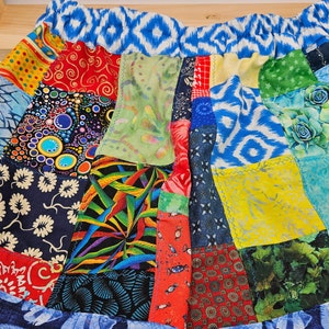 Patchwork Shorts Handmade From Vintage Batiks & Cotton Prints, Two Front Pockets, Elastic Waist ...