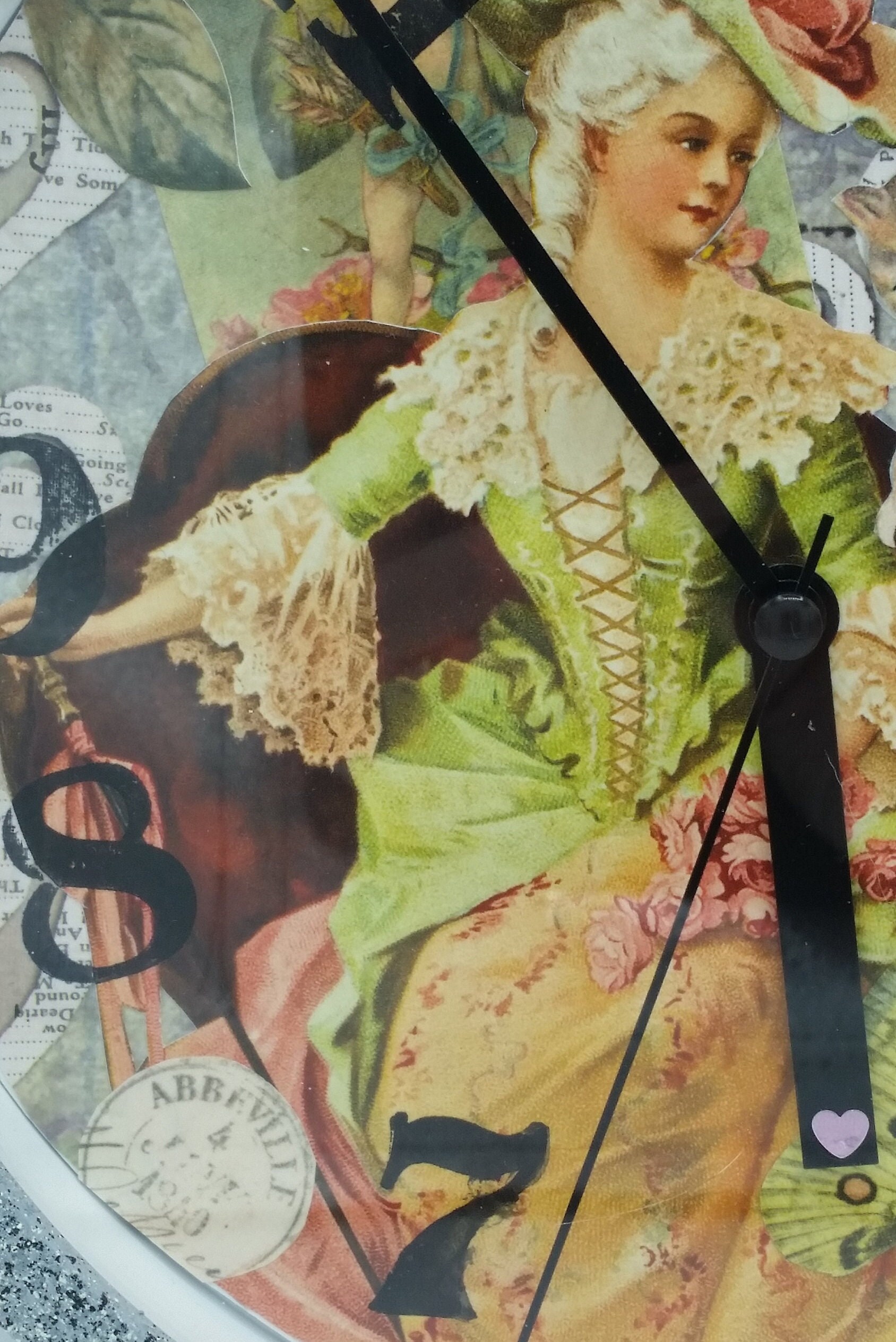Humorous Decoupage Wall Clock With Victorian Couple, Cat and Cherub ...