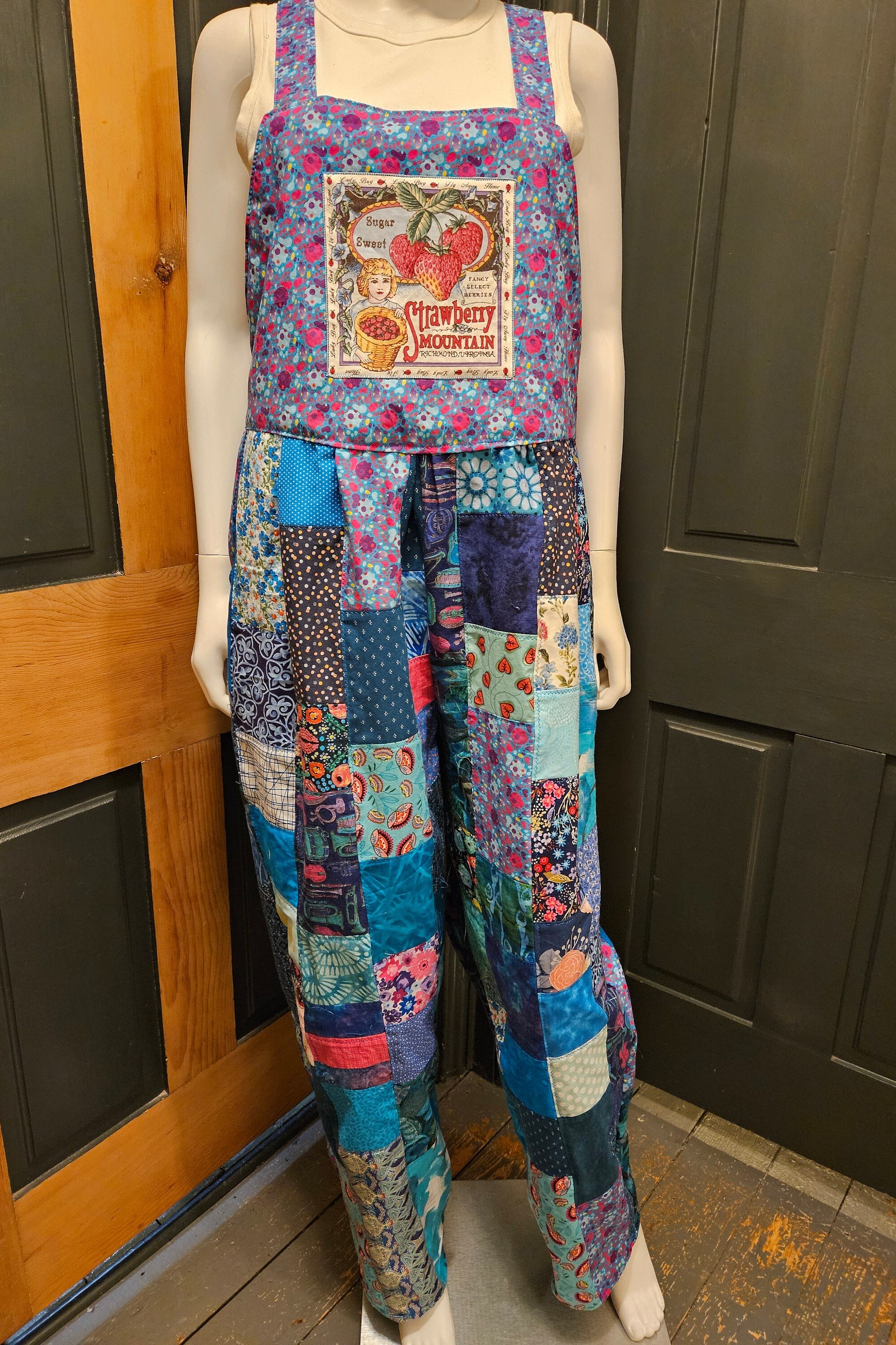 Handmade Patchwork Bib Overalls, Misses Size 16, Bust to 38, Waist to ...