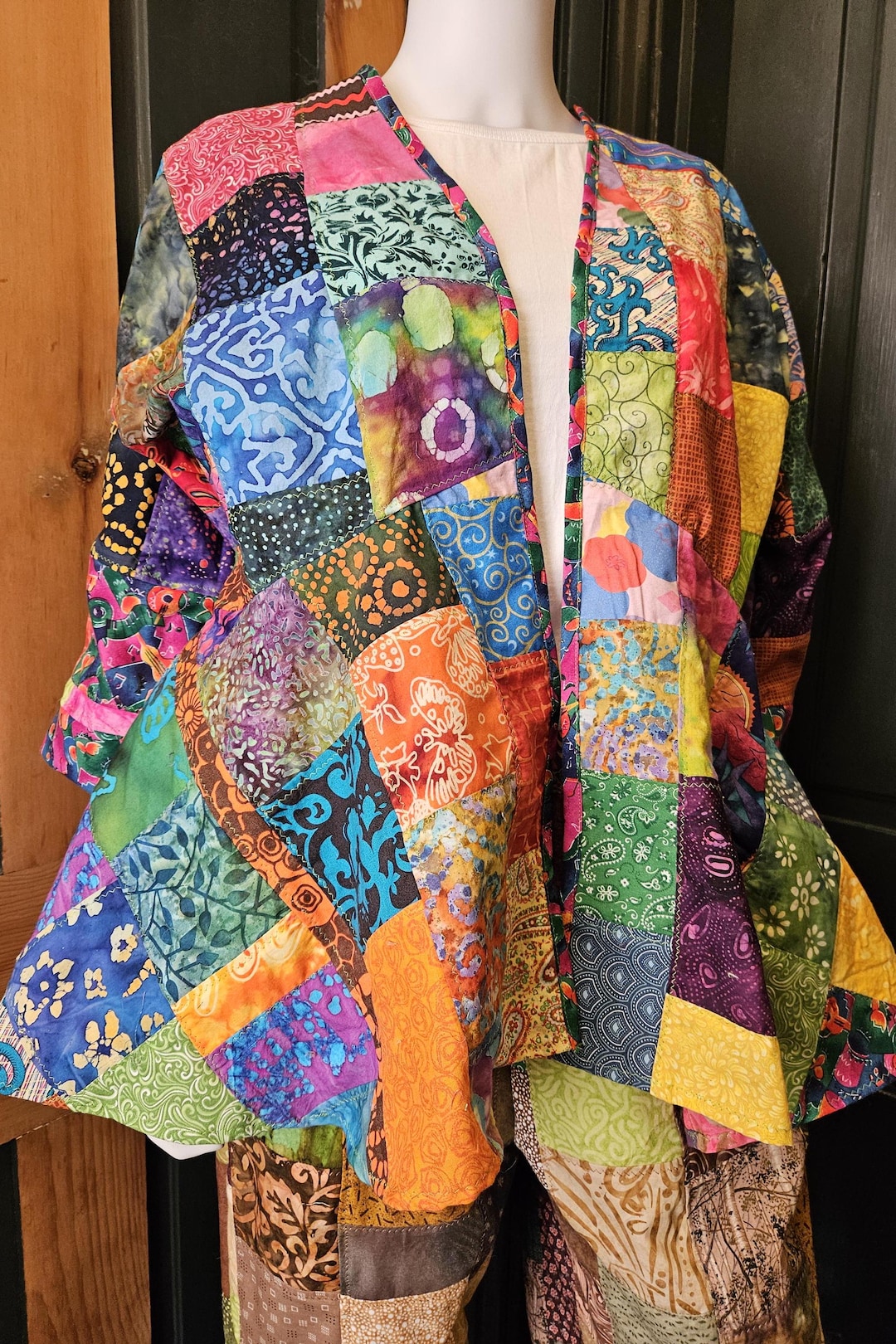 Patchwork Kimono Handmade From Vintage Batiks & Printed Cottons, Size M ...