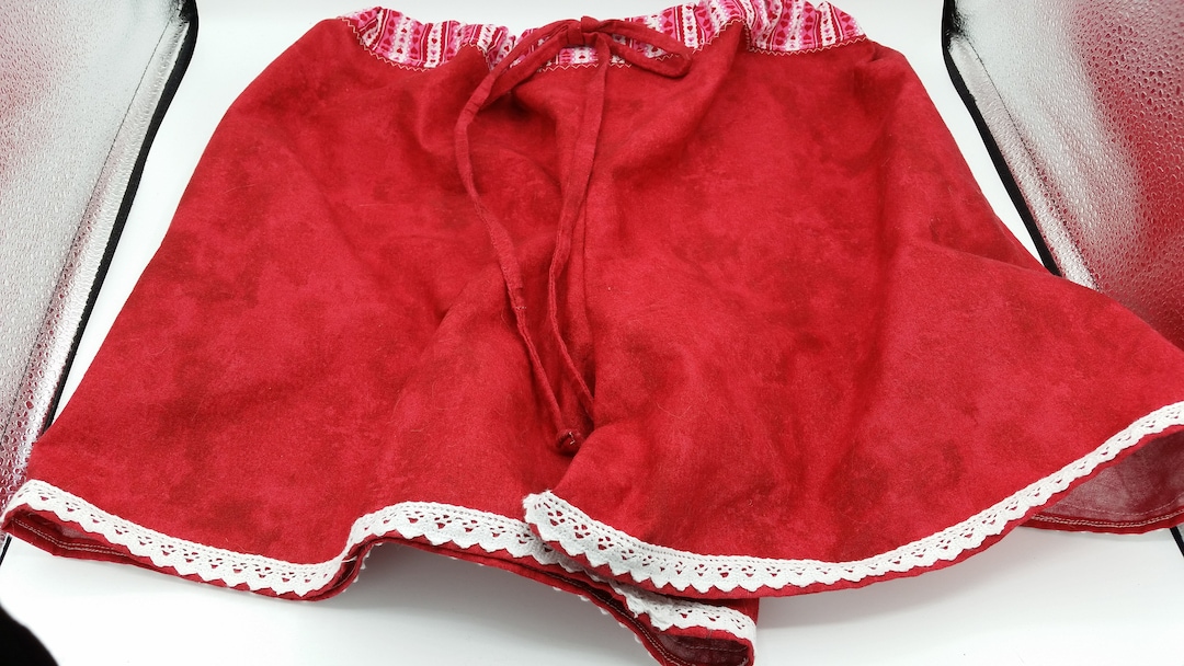 Womens Handmade Drawstring Cotton Shorts From Upcycled Red Fabric, Lace ...