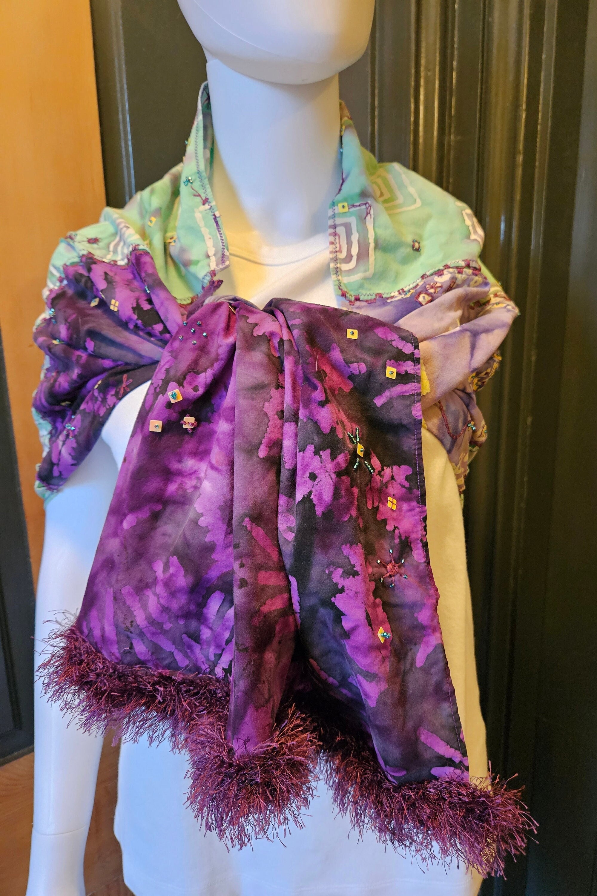 Boho Handmade Shawl/scarf From Repurposed Material, Hand Embroidered ...