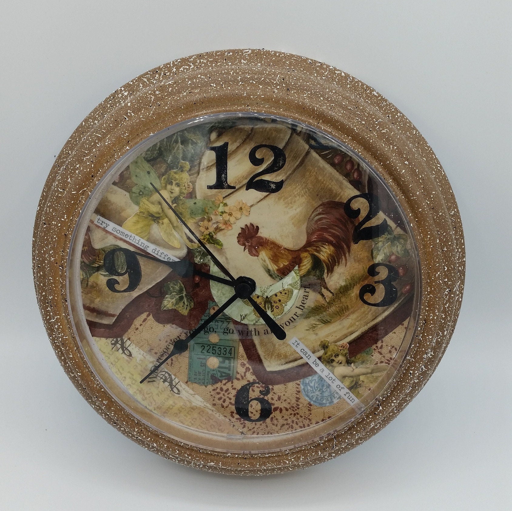 Decoupage Rooster Clock 9x9 Handmade From - Etsy
