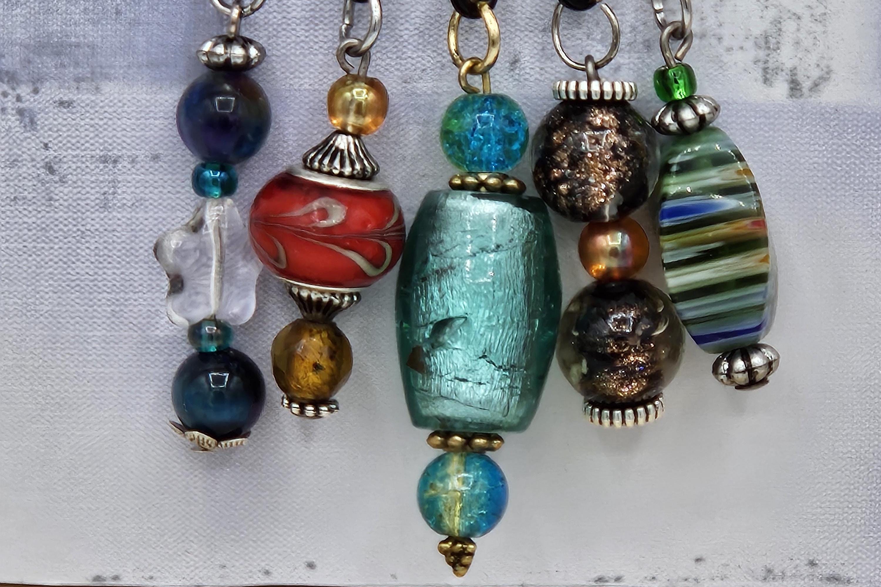 Set of 5 Stitch Markers, Handmade From Sparkly Glass Beads and Metal ...