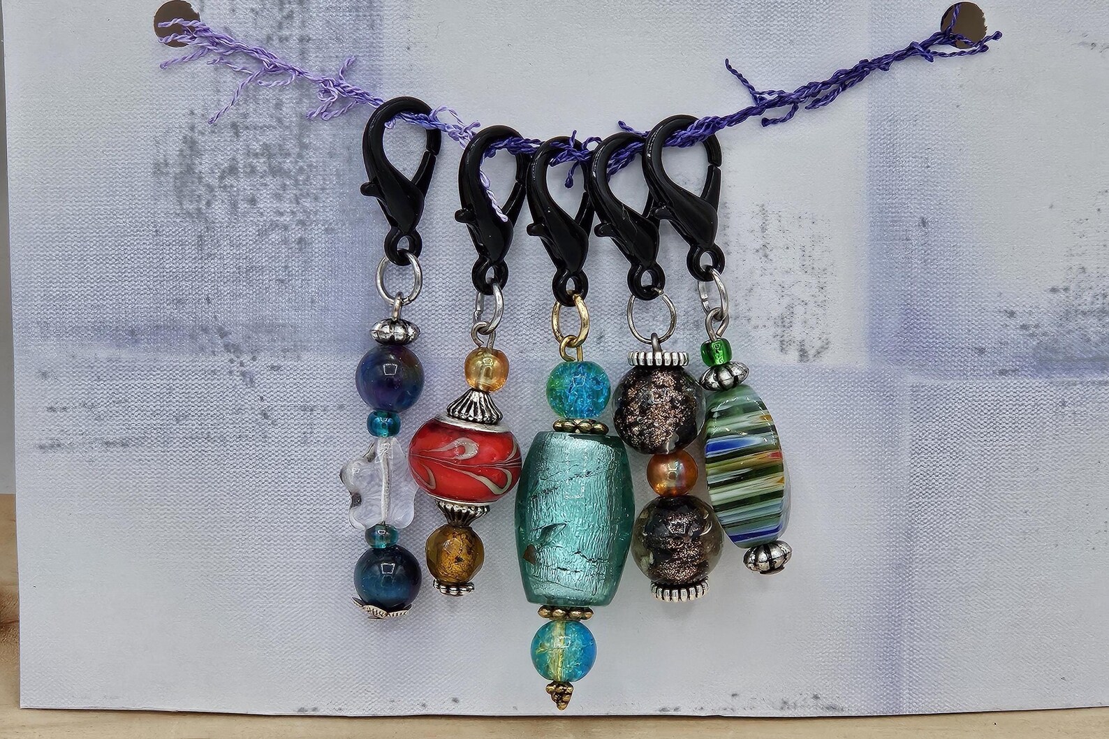 Set of 5 Stitch Markers, Handmade From Sparkly Glass Beads and Metal ...