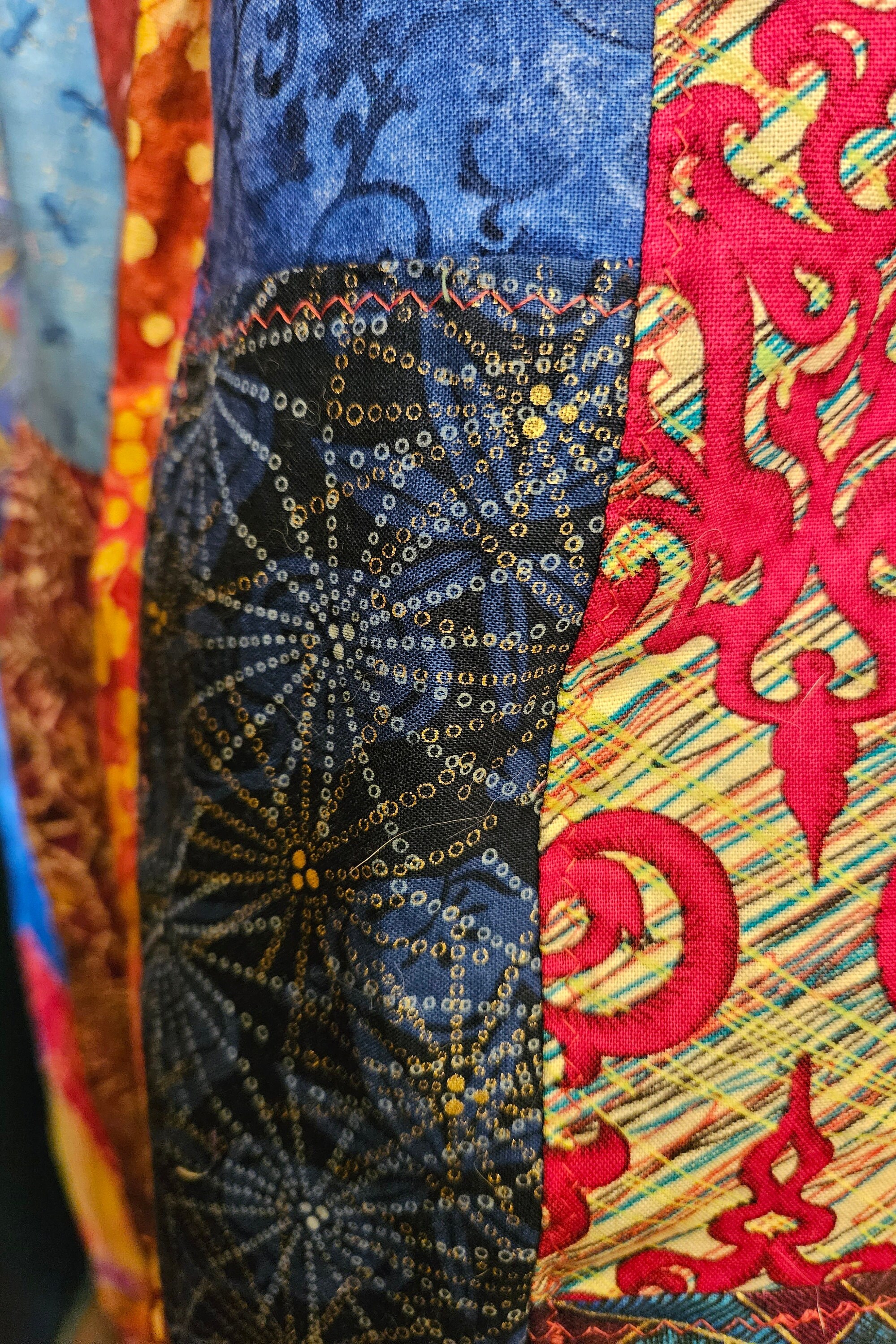 Patchwork Palazzo Pants Handmade From Vintage Material, Maroon and Blue Batiks & Printed Cottons ...