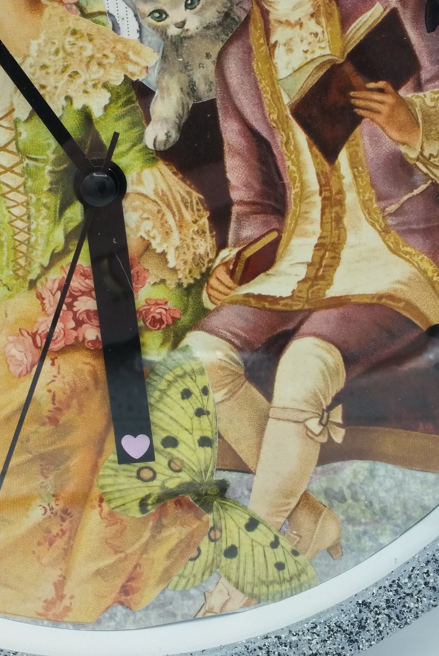 Humorous Decoupage Wall Clock With Victorian Couple, Cat and Cherub ...