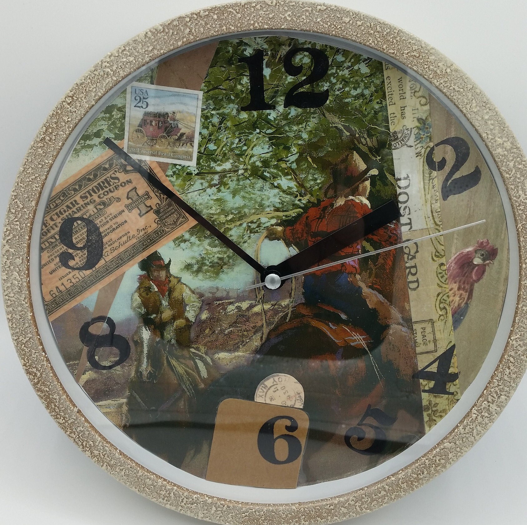Handmade Cowboy Clock, Decoupaged 9x9x2, Battery-operated, Round Beige ...