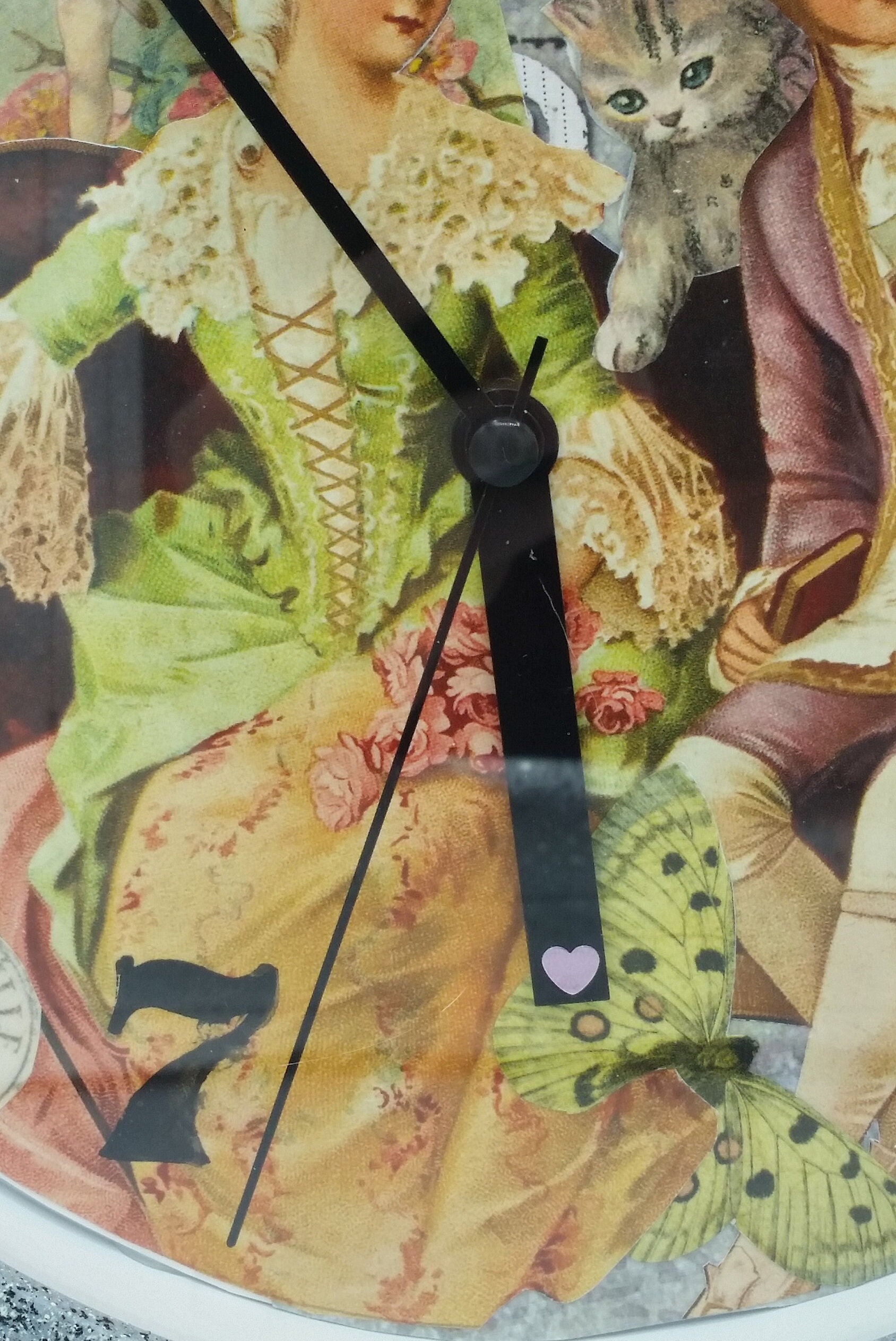 Humorous Decoupage Wall Clock With Victorian Couple, Cat and Cherub ...