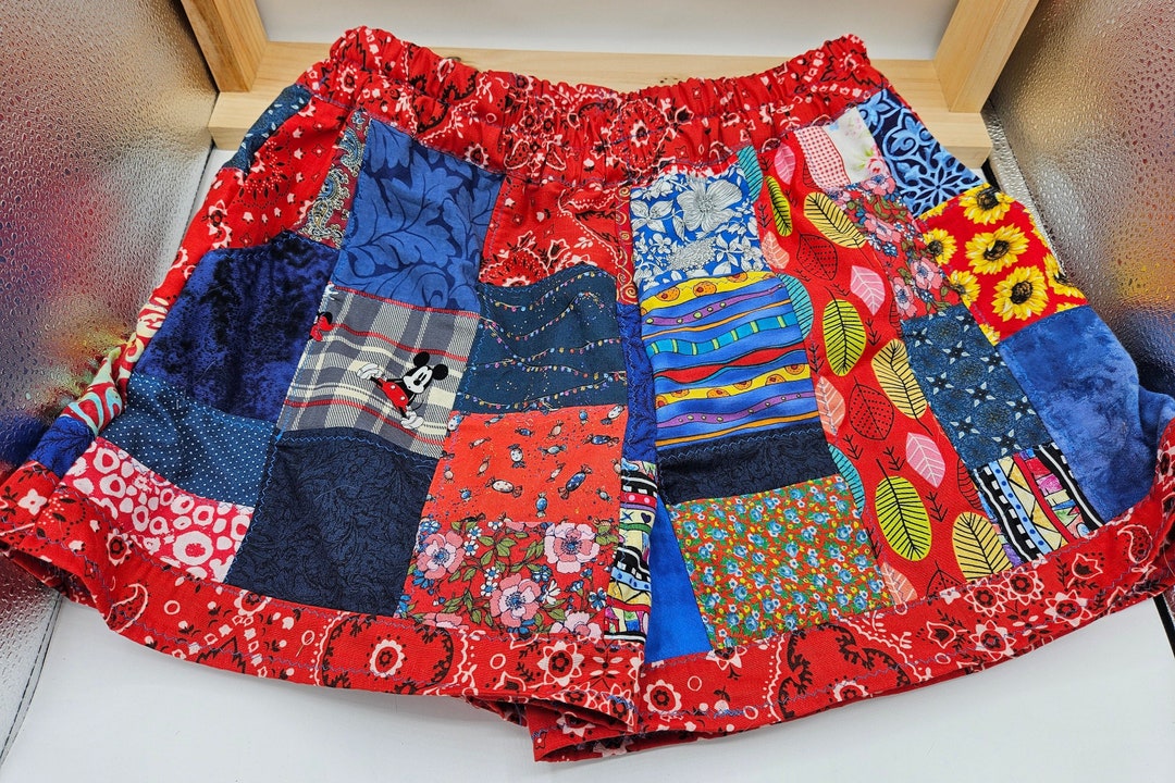 Patchwork Shorts Handmade From Vintage Fabrics, Lightweight Cotton, Two ...