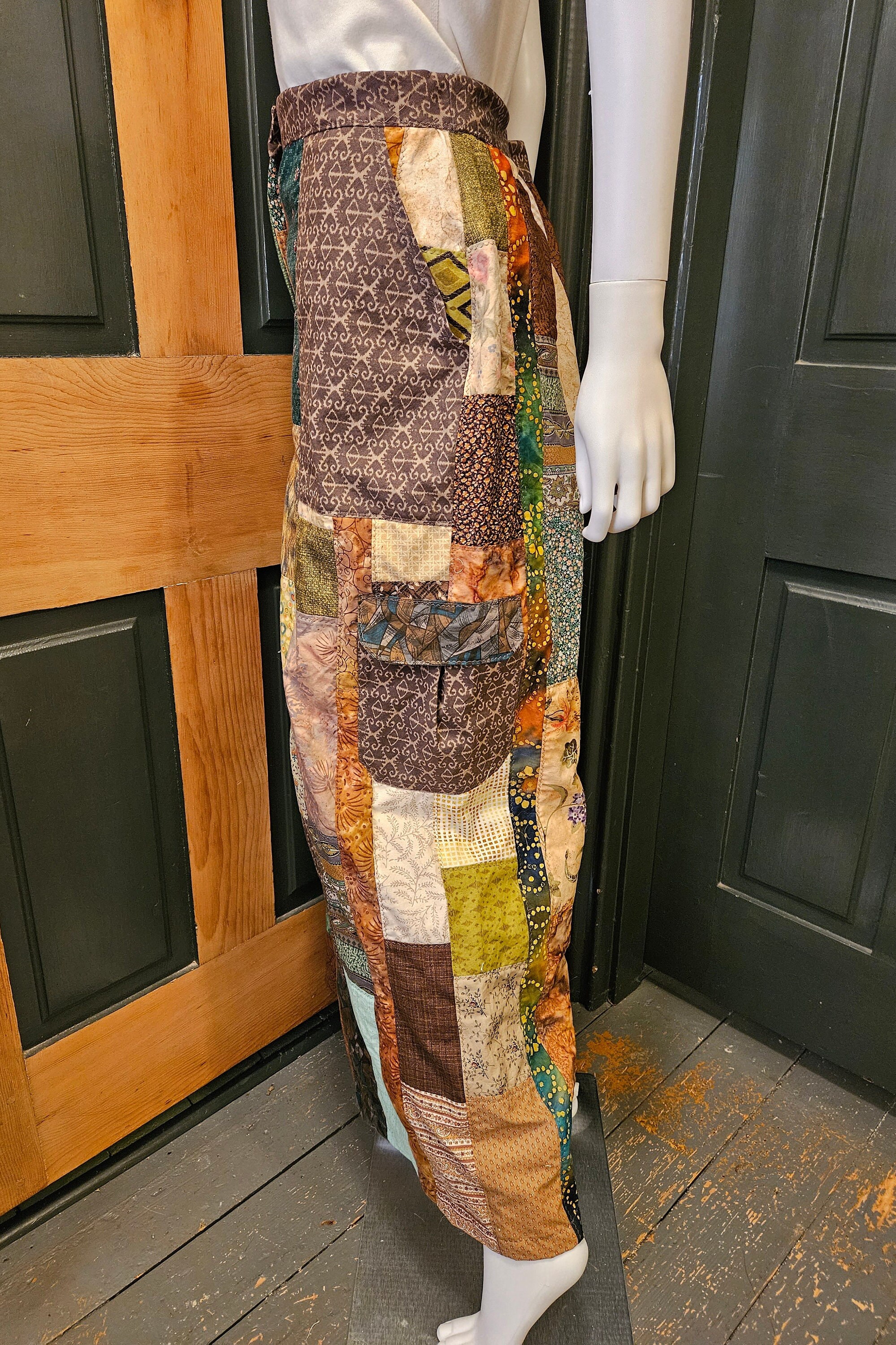 Patchwork Wide Leg Pants Handmade From Vintage Fabrics, Zip Fly, Waist ...