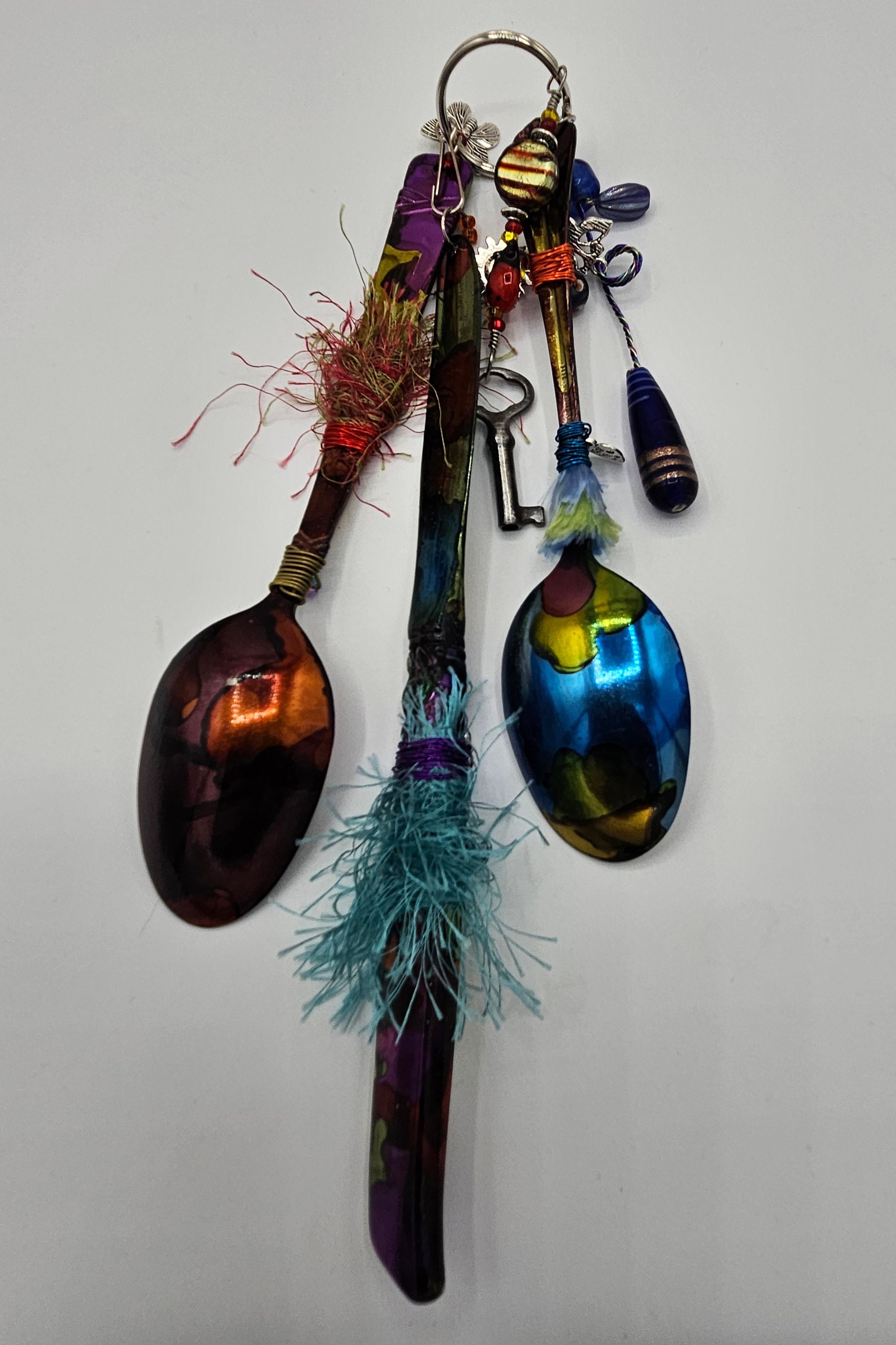 Upcycled Spoon Art Features Butterflies, Antique Key, Glass Beads ...