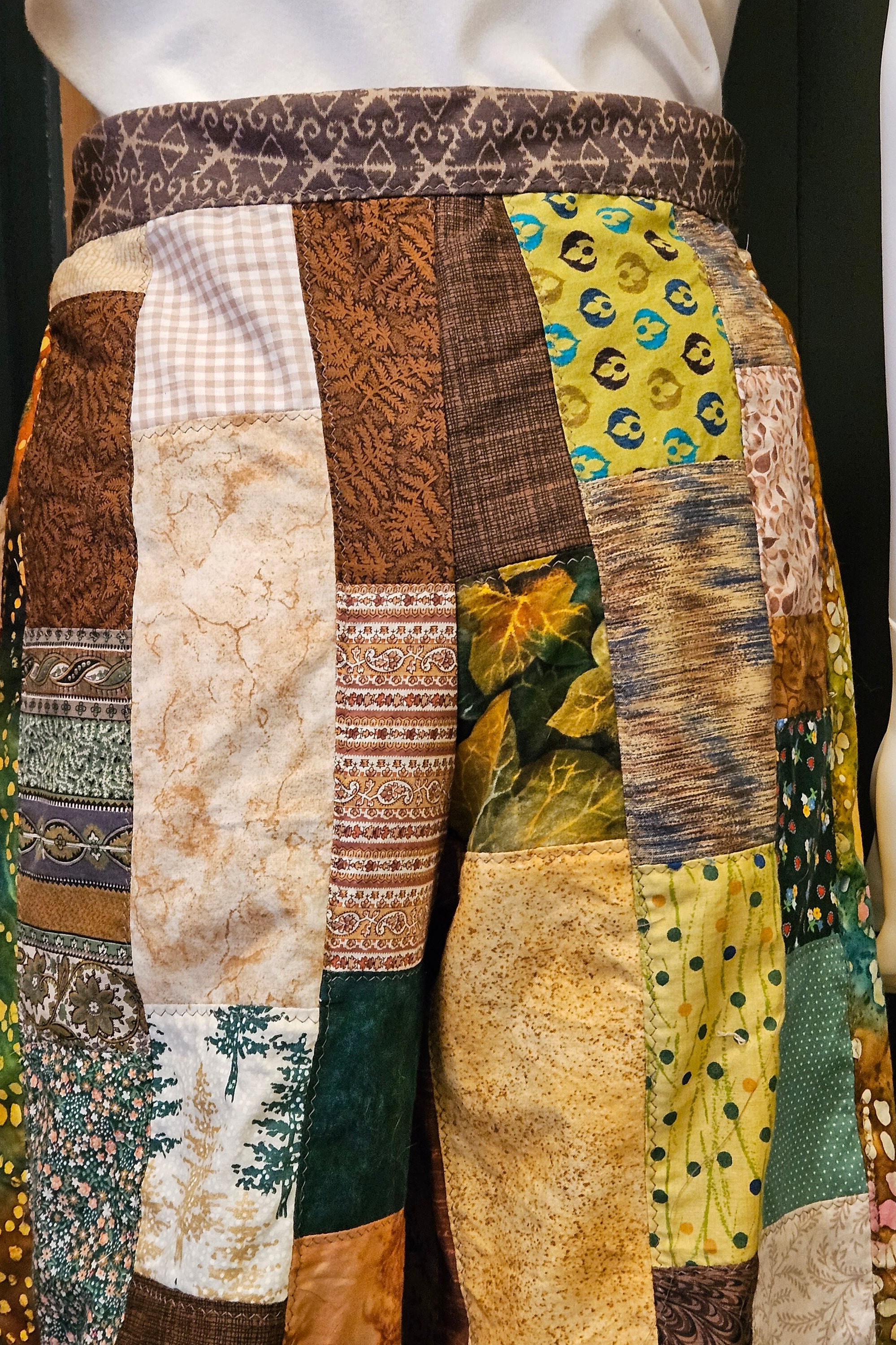 Patchwork Wide Leg Pants Handmade From Vintage Fabrics, Zip Fly, Waist ...