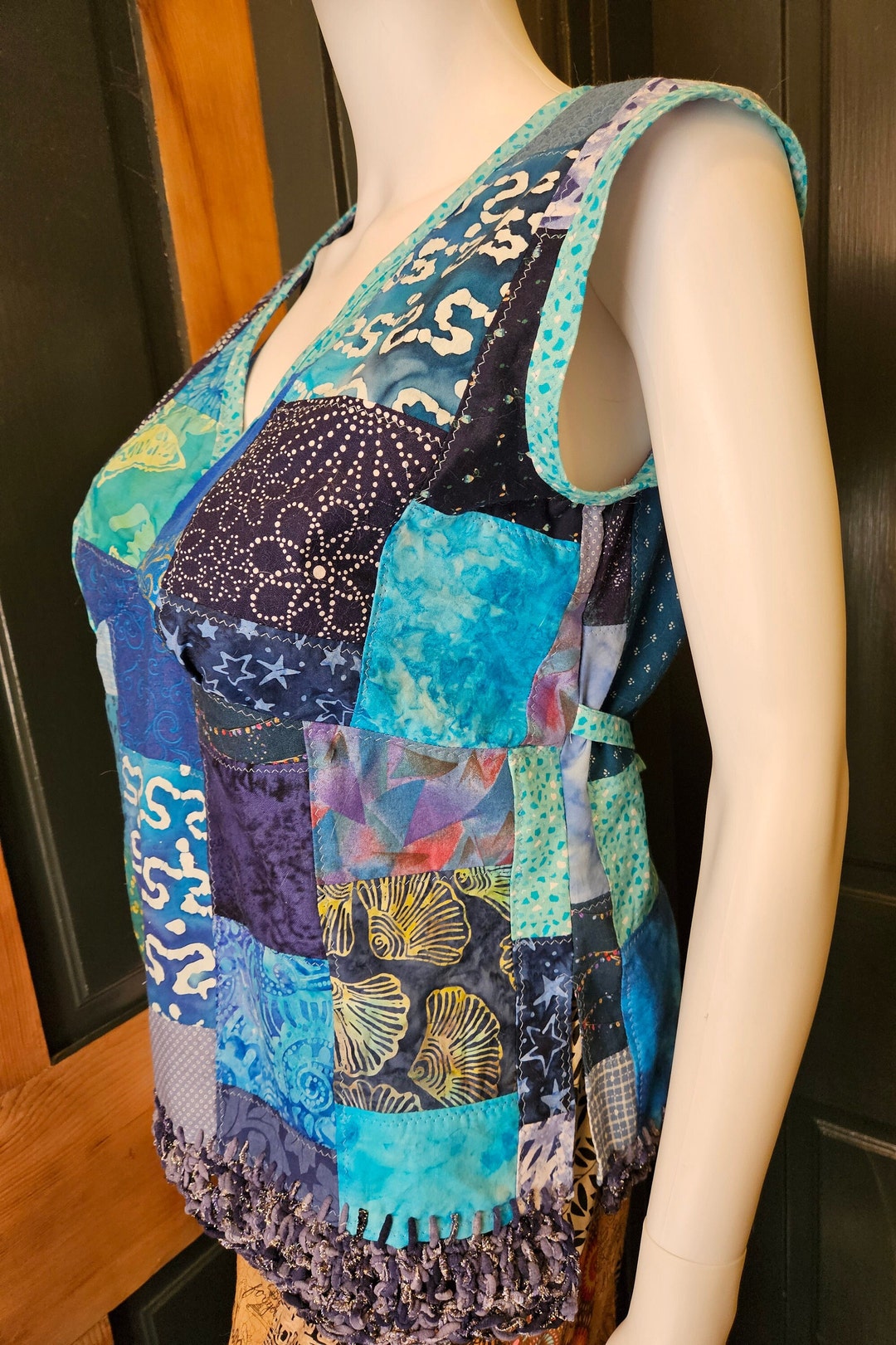 Patchwork Top Handmade From Vintage Cotton Prints, Batiks and Yarn ...