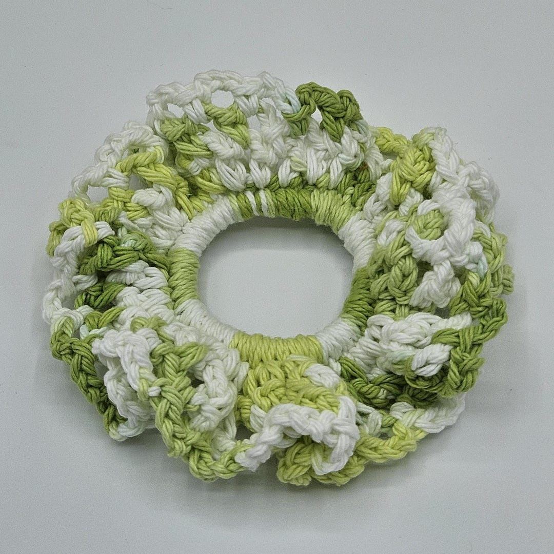 Handmade Crochet Scrunchie, Soft Cotton Yarn in Lime Green, Light Green ...