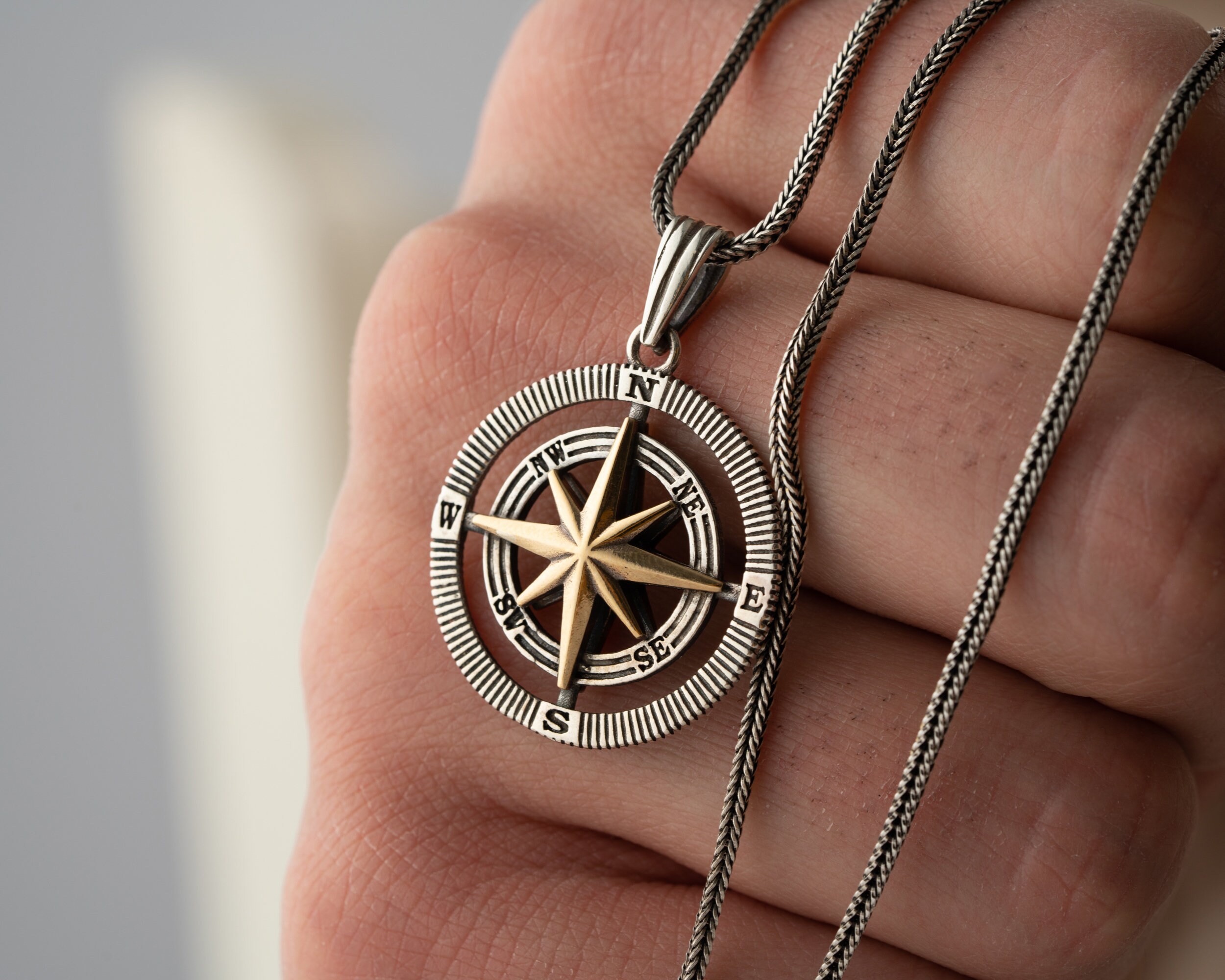 925 Silver Compass Necklace North Star Coin Form Silver - Etsy