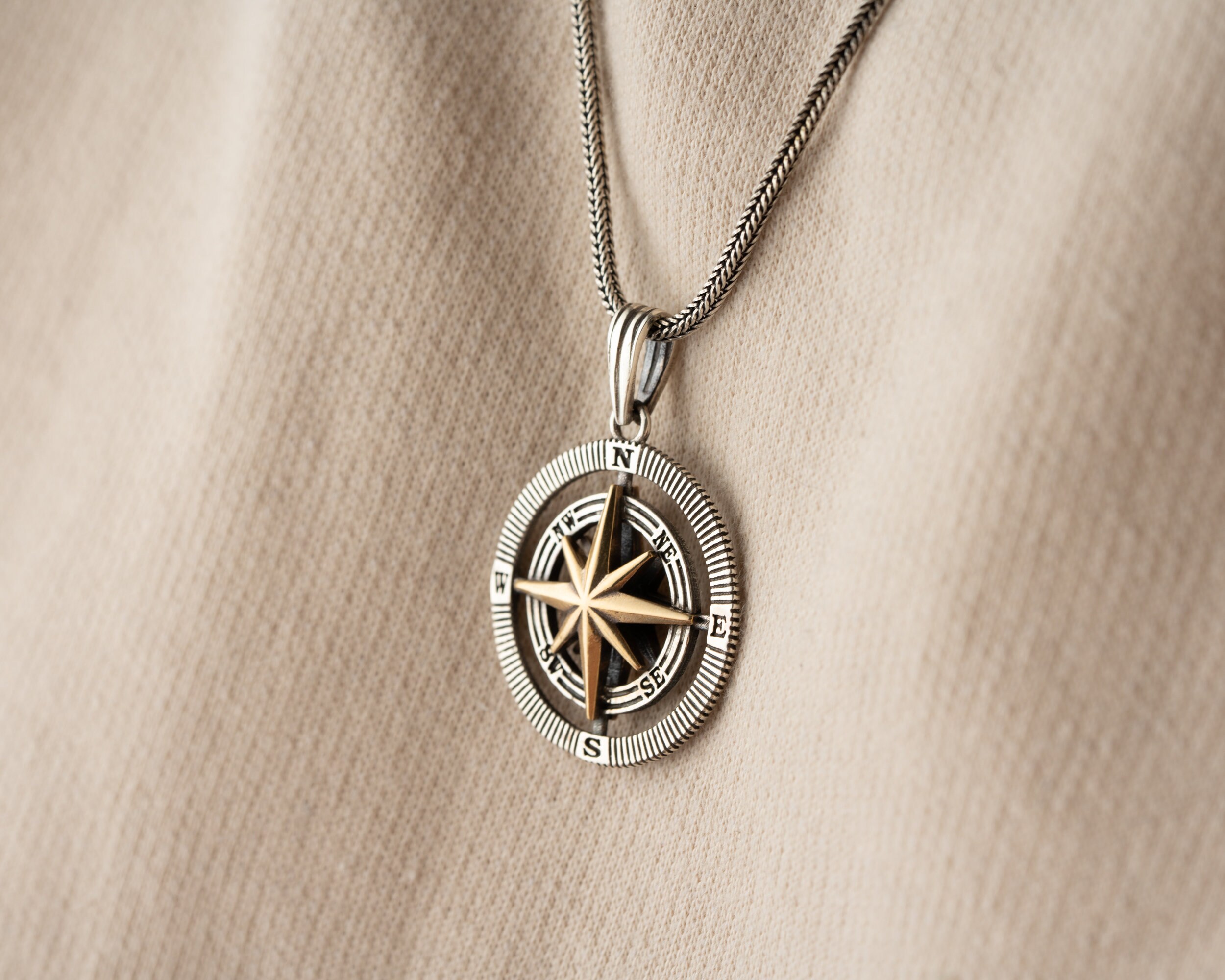 925 Silver Compass Necklace North Star Coin Form Silver - Etsy