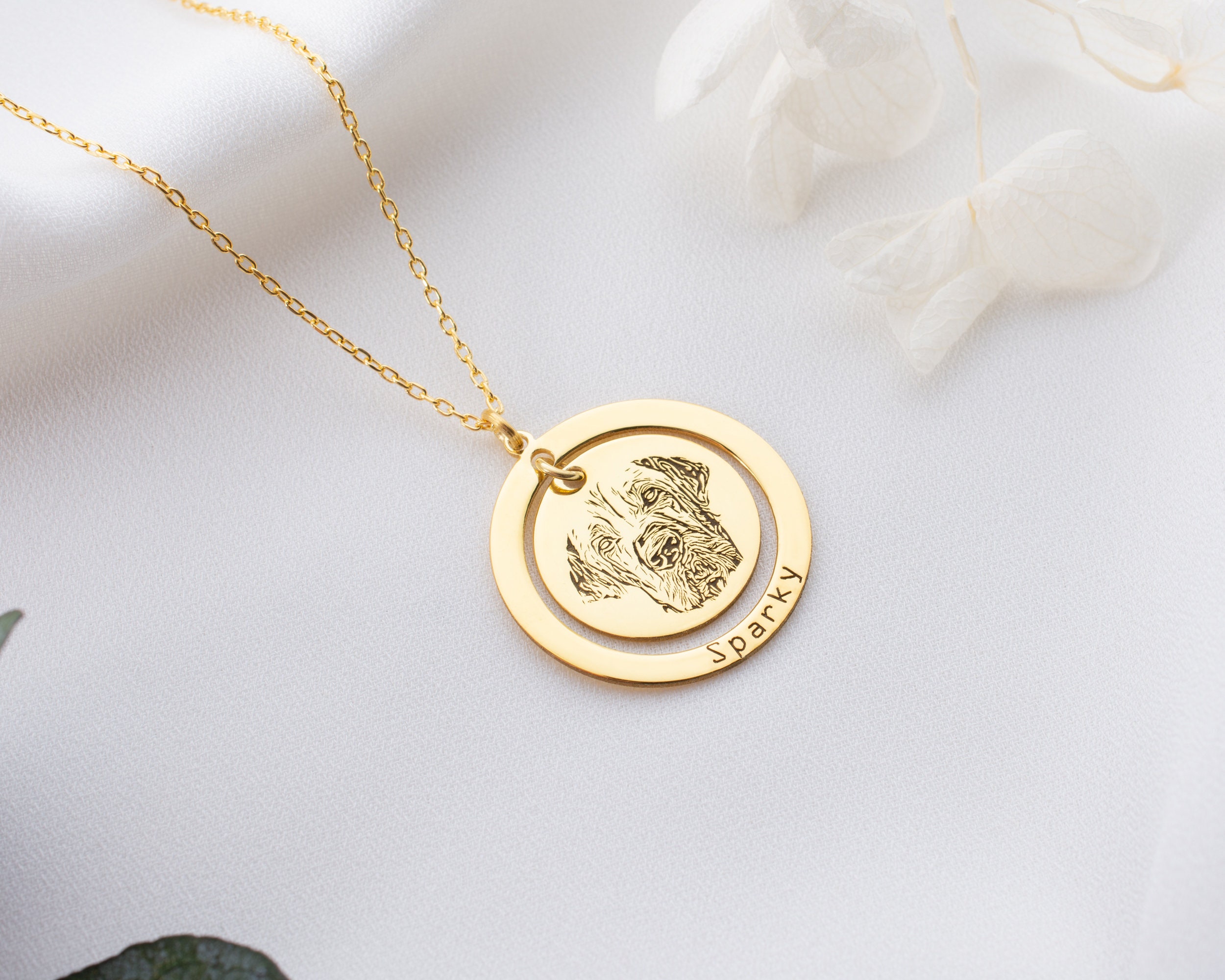 Pet Photo Pendant, Silver Pet Portrait Necklace, Personalized Pet ...