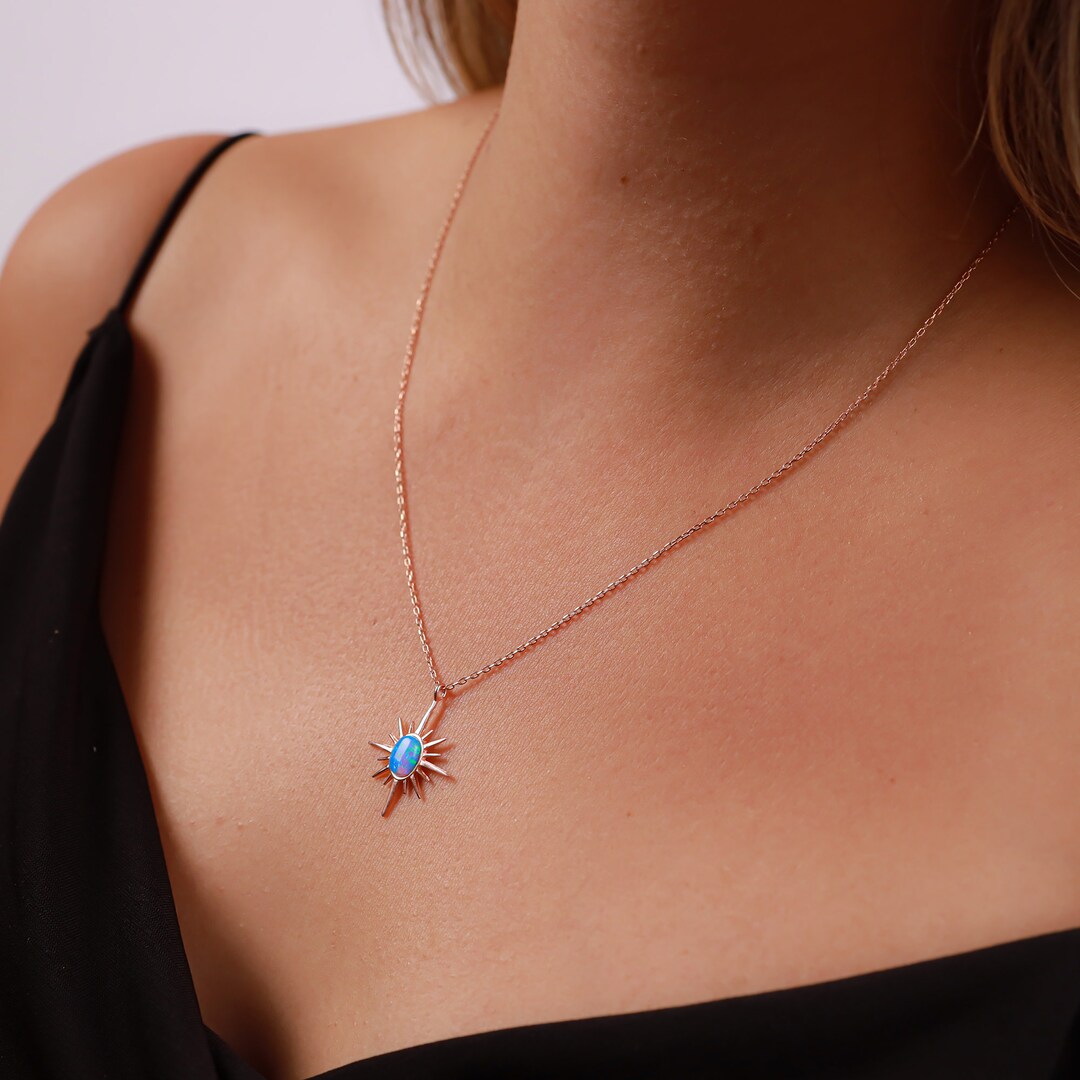 Opal Stone North Star Necklace Silver Northstar Pendant - Etsy