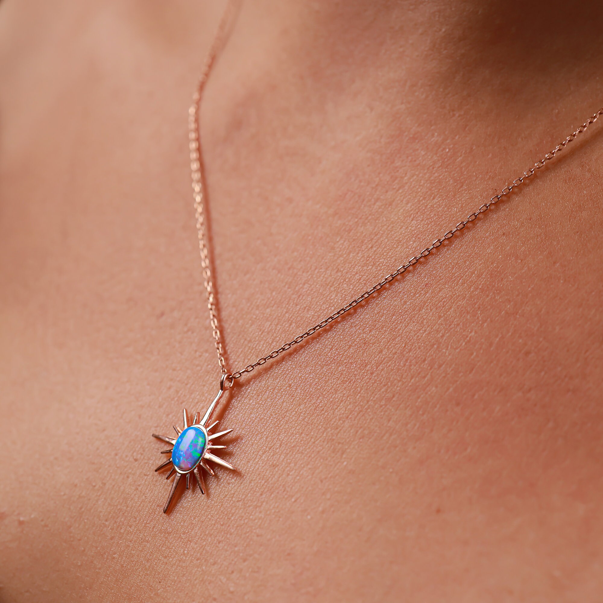 Opal Stone North Star Necklace Silver Northstar Pendant - Etsy