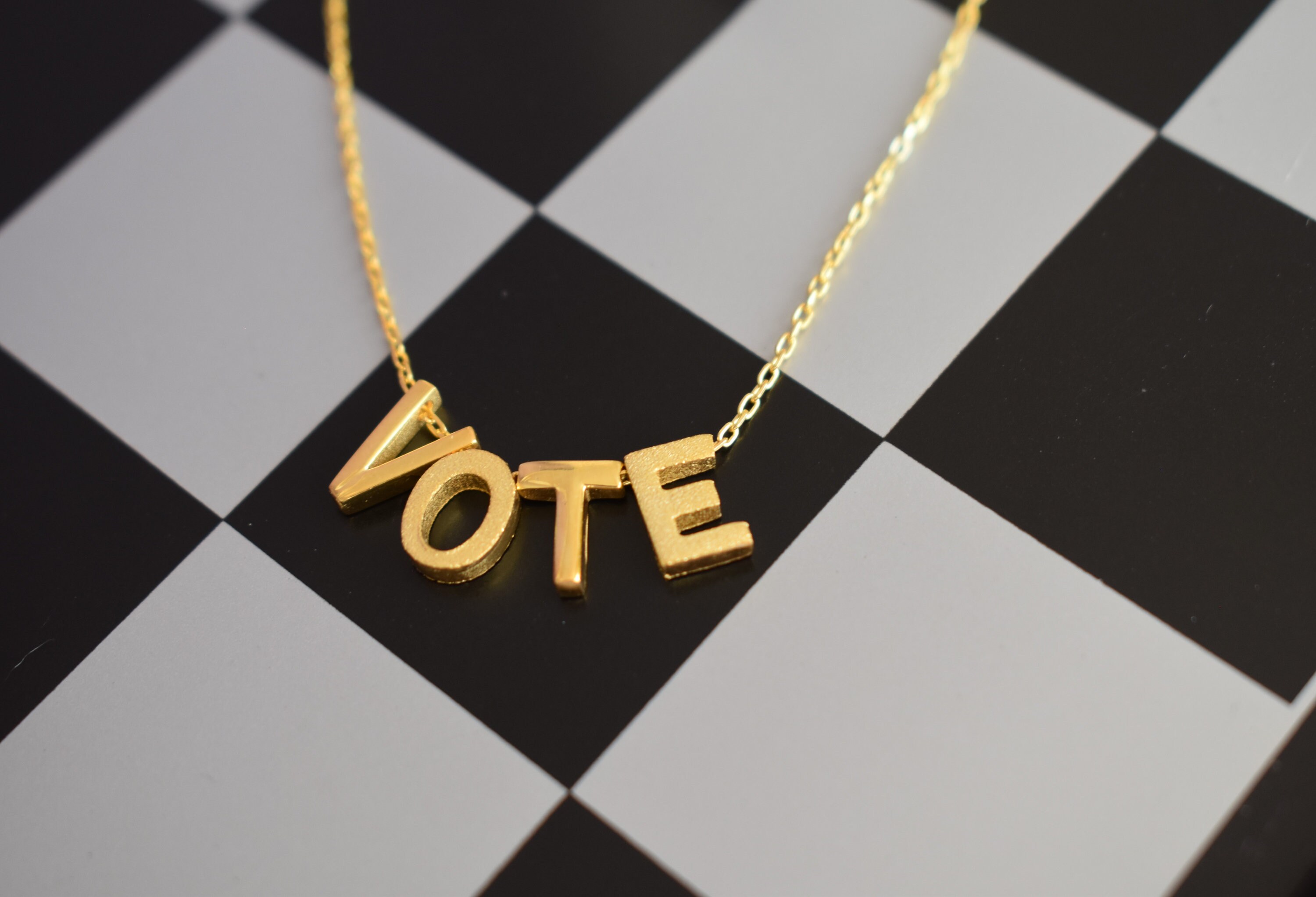 925 Silver Vote Necklace, 3D Letter Necklace, Obama Vote Necklace, Vote ...