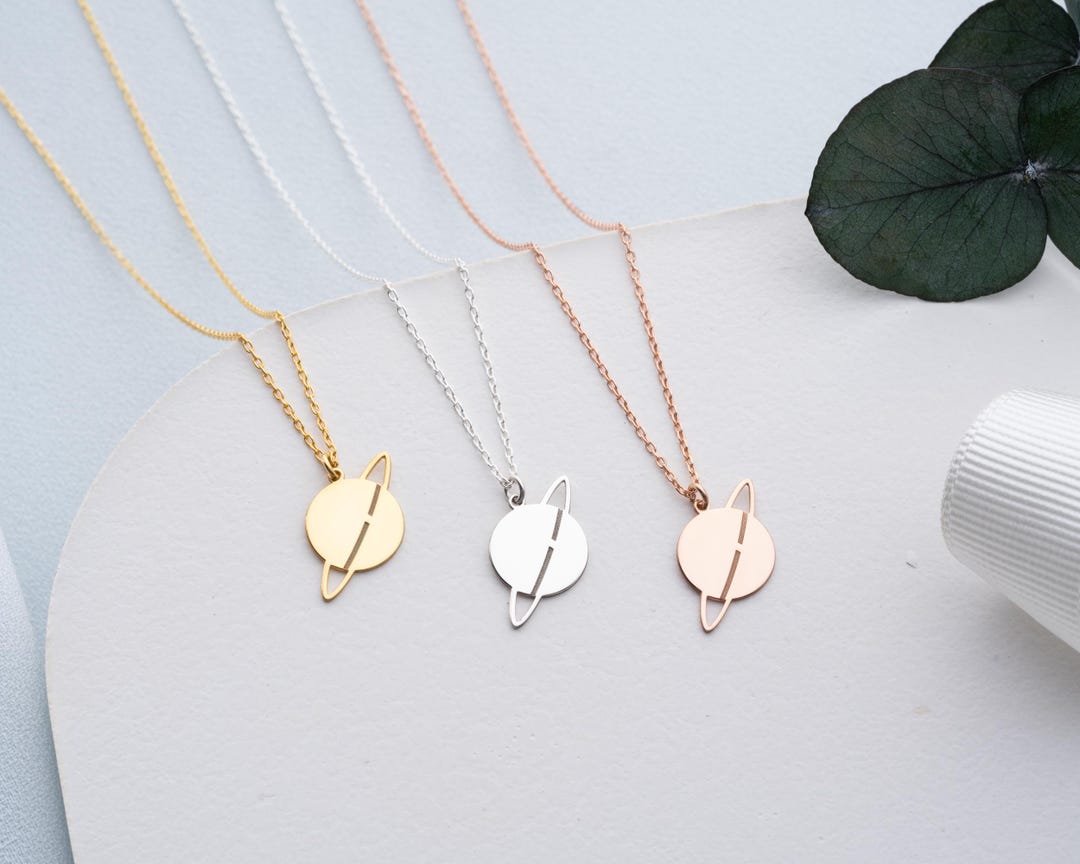 925 Sterling Silver Planet Necklace, Silver Saturn Necklace, Dainty ...
