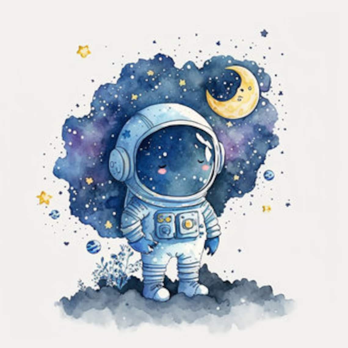 Watercolor Space Guy - Cute Astronaut Space Themed Nursery Decor Prints ...