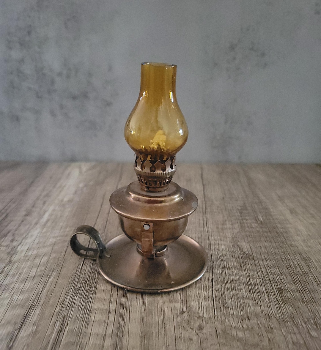 Vintage Copper Miniature Oil Lamp With Amber Galss Globe, Mini Lamp ...