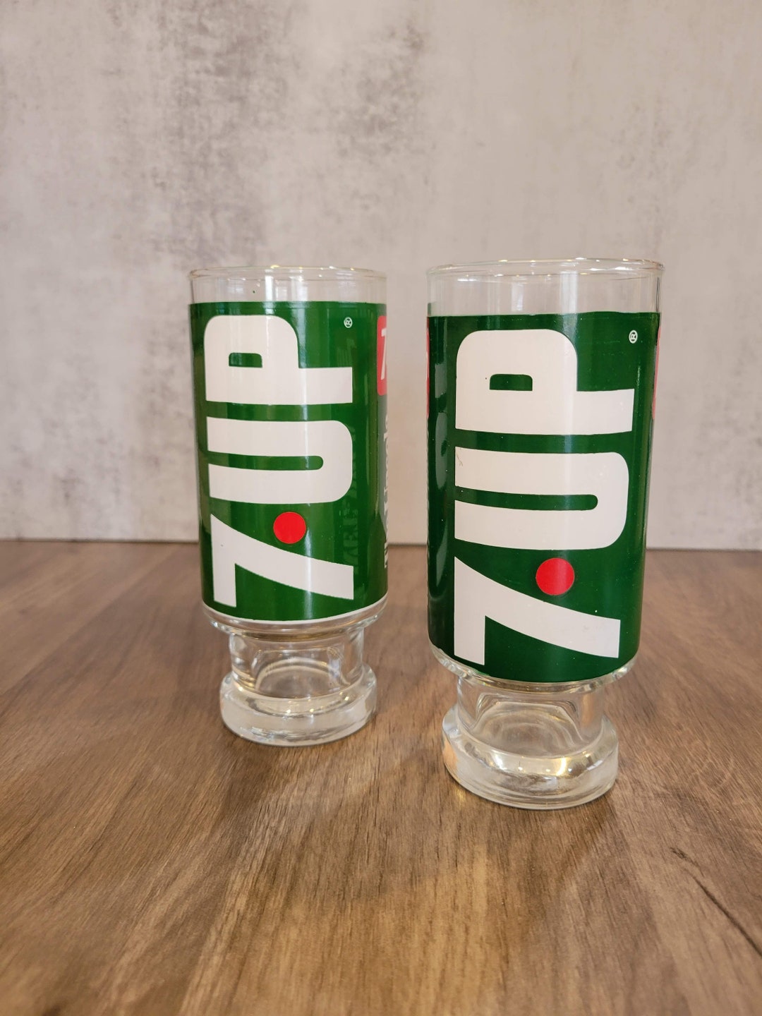Vintage Pair of 7 UP Footed Glasses With Green and White UNCOLA Wet ...