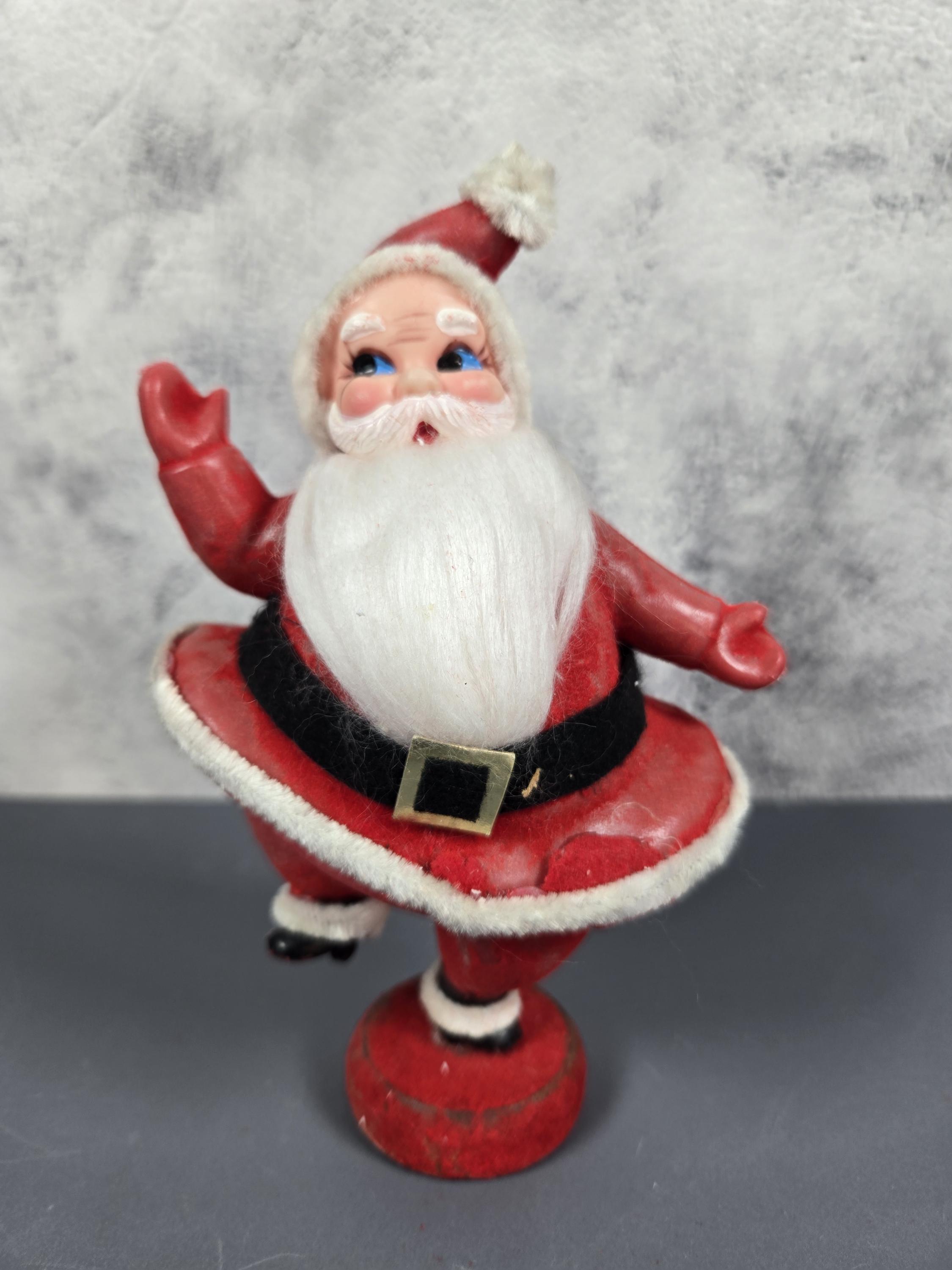Vintage 7" Flocked Plastic Dancing Santa Clause MCM | Christmas Decor ...