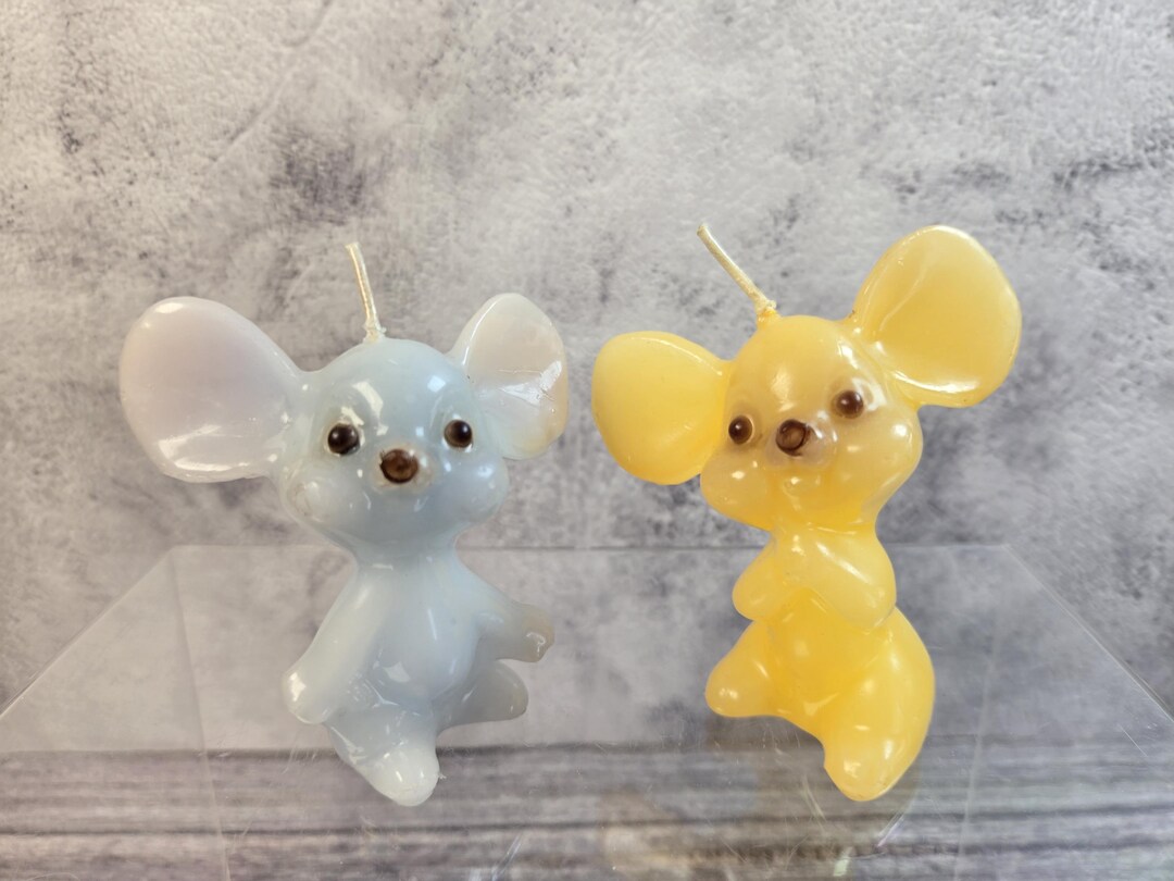 Vintage Set of 2 Christmas Mouse Mice Candles, Yellow and Light Blue ...