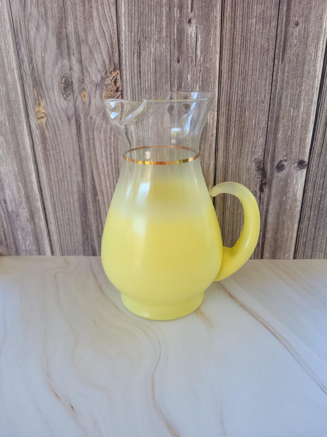 Vintage MCM Large Yellow Blendo Frosted Pitcher, West Virginia Glass ...