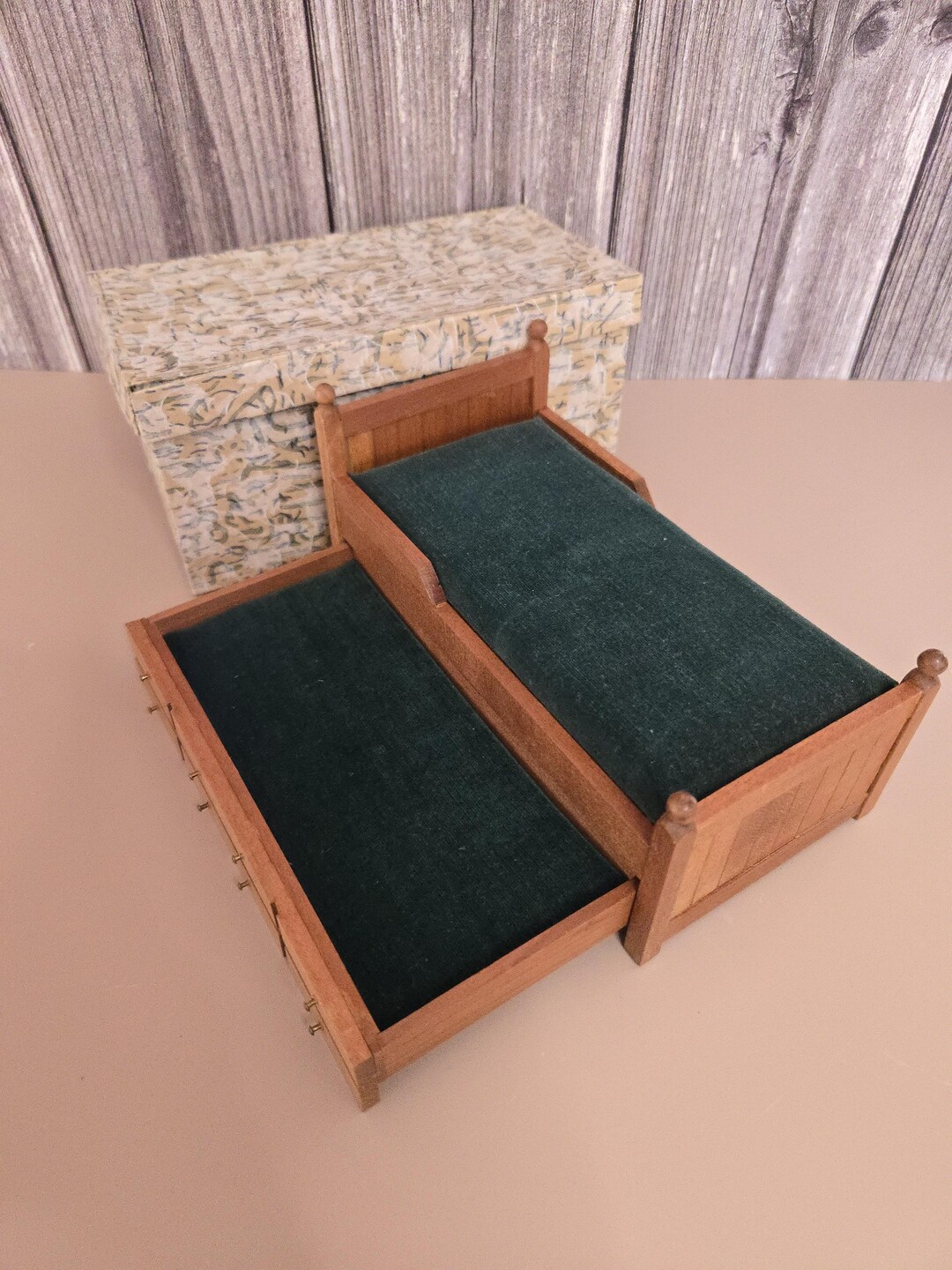Vintage Fomerz Wooden Miniature Dollhouse Trundle Bed With Velvet ...