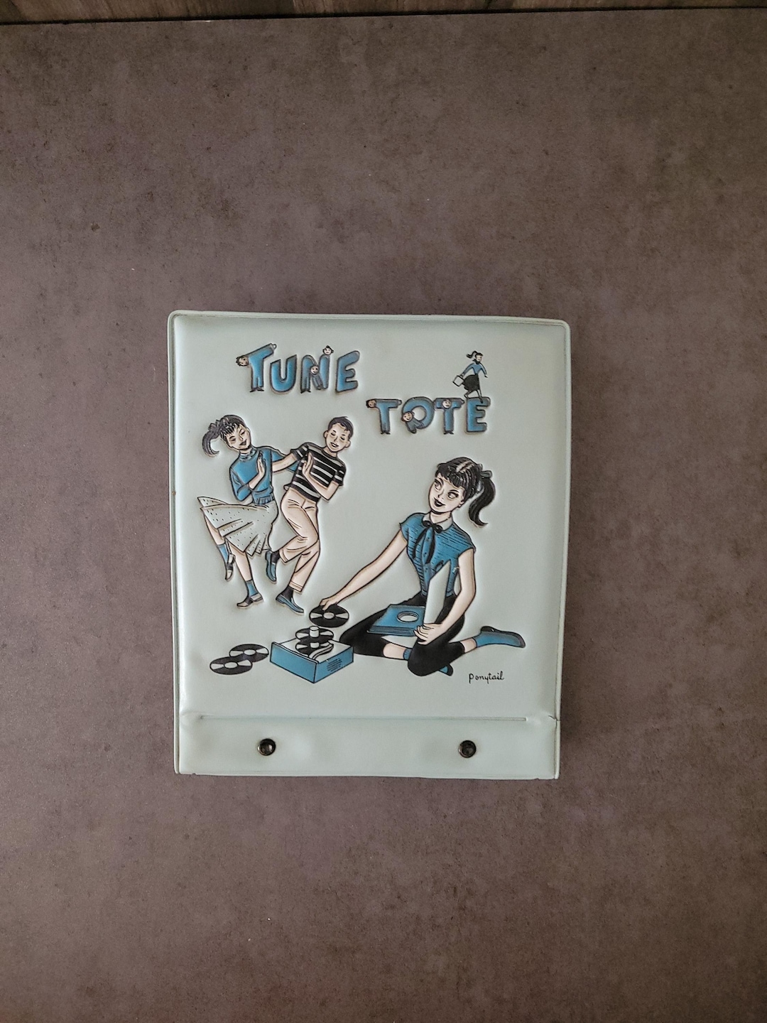 Vintage 1950s Blue Vinyl Ponytail Tune Tote 45 Record Carry Case With ...