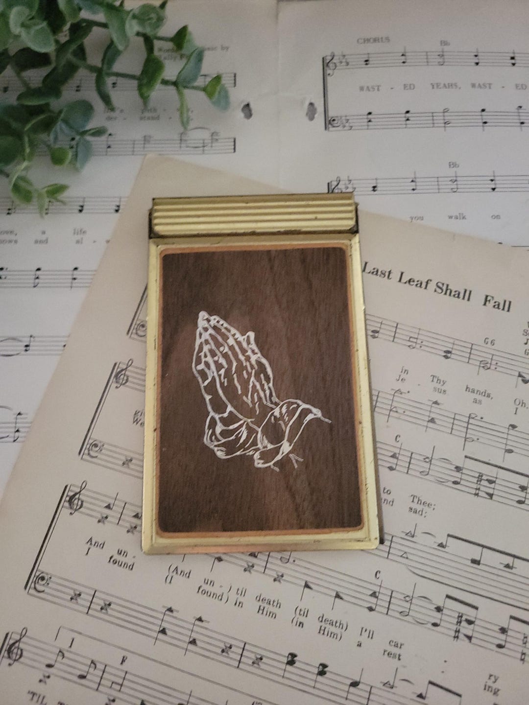 Vintage MCM Flip-up Gold Metal Praying Hand Notepad Book, Felt Bottom ...