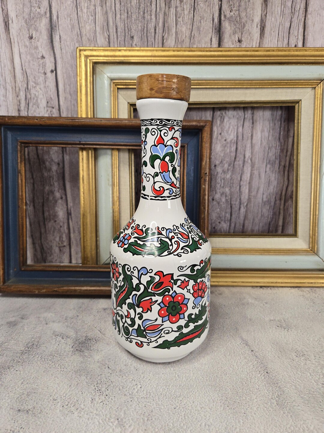Vintage Metaxa Wood Cork Top Porcelain Bottle Decanter Made in Greece ...