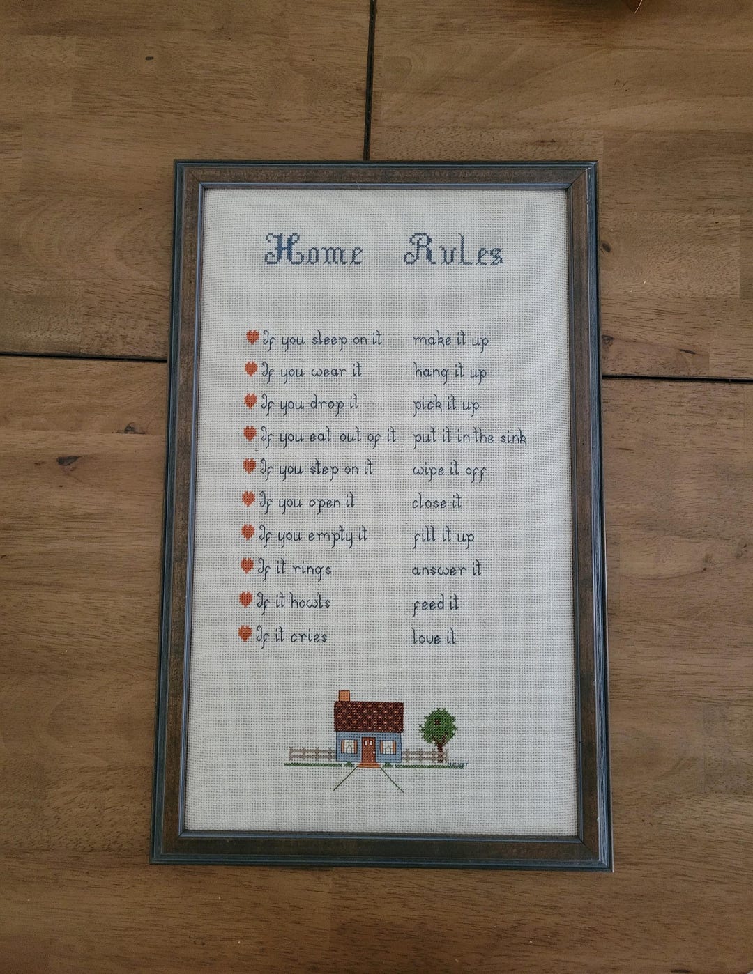 Vintage house Rules Needlepoint Embroidery Padded Framed Picture Wall ...