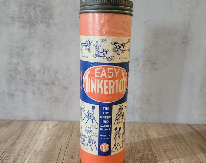 Vintage Easy Tinkertoy Can, Wooden, Building Toy, Gifts, Build, Gifts ...