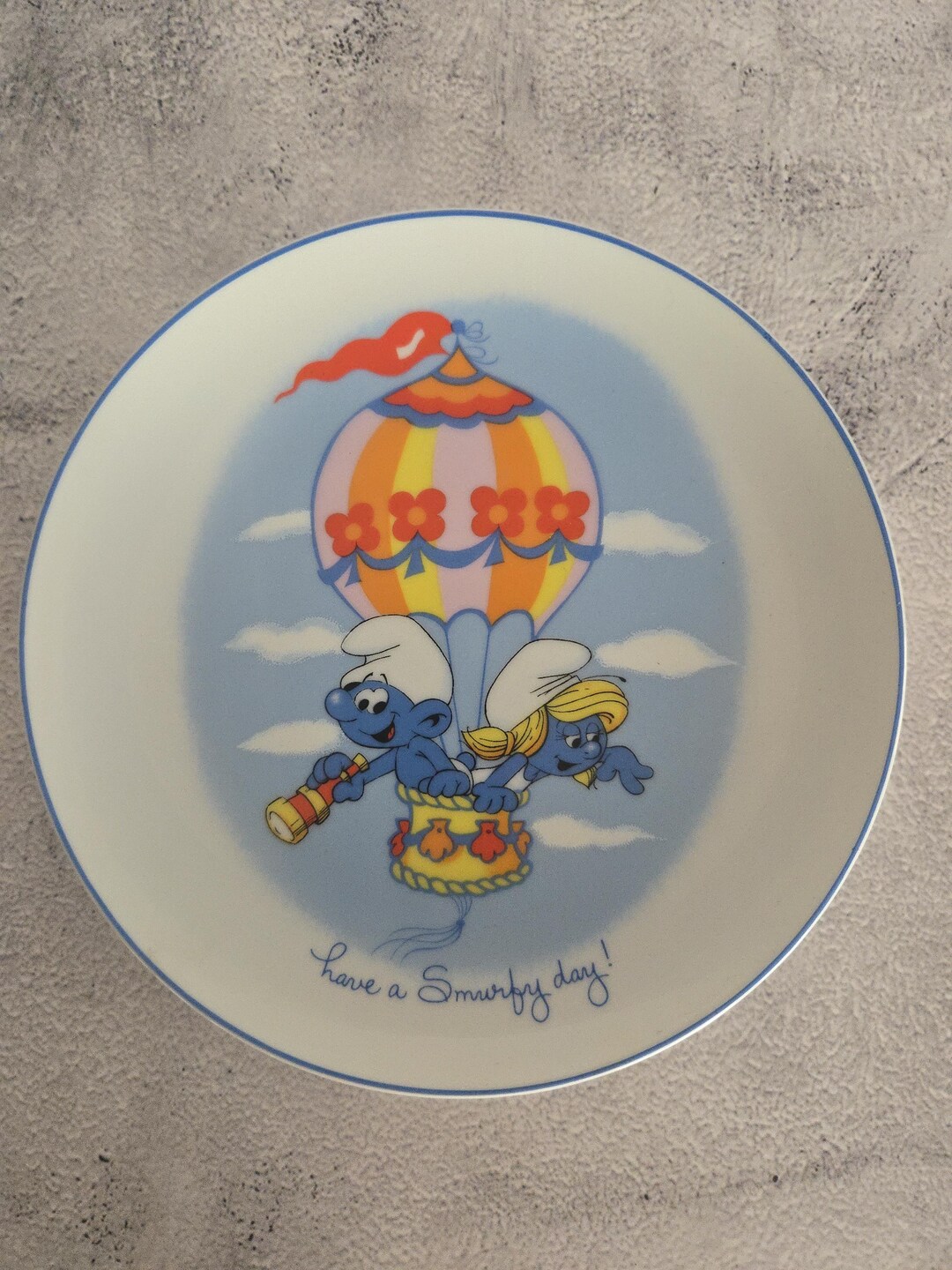 Smurf 1983 8" Collector Plate With Smurf and Smurfette "have a Smurfy ...