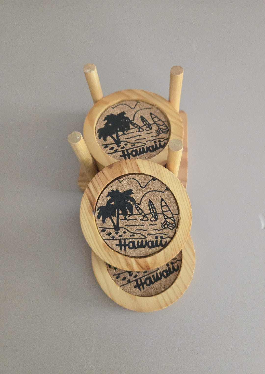 Vintage Wood and Cork Souvenir Hawaii Coasters Set of 5 - Etsy