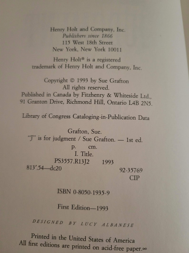 Sue Grafton, Kinsey Milhone Alphabet Series First Edition Book, J is ...