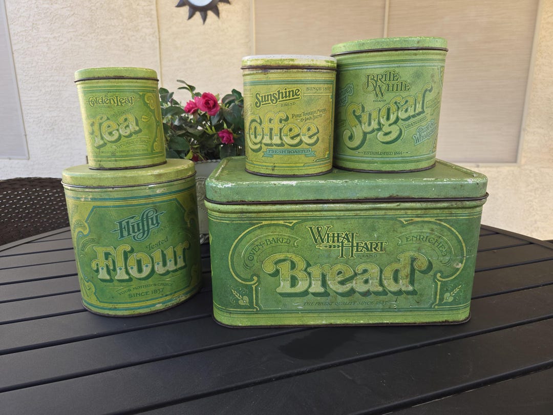 Vintage Ballonoff Green Bread Box and Canister Set, Kitchen Decor ...