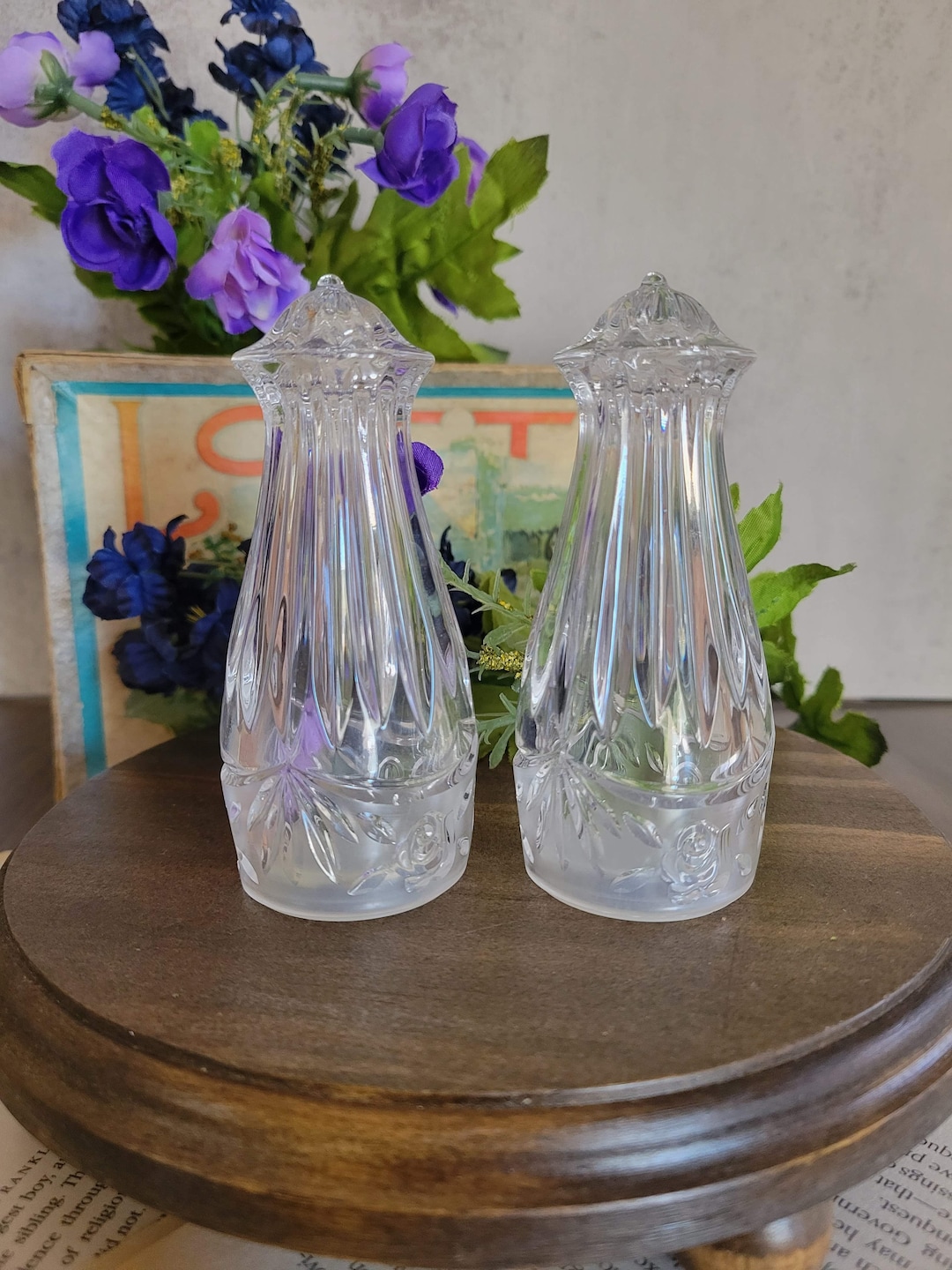 Vintage Oneida Southern Garden Cut Glass Salt and Pepper Shakers ...