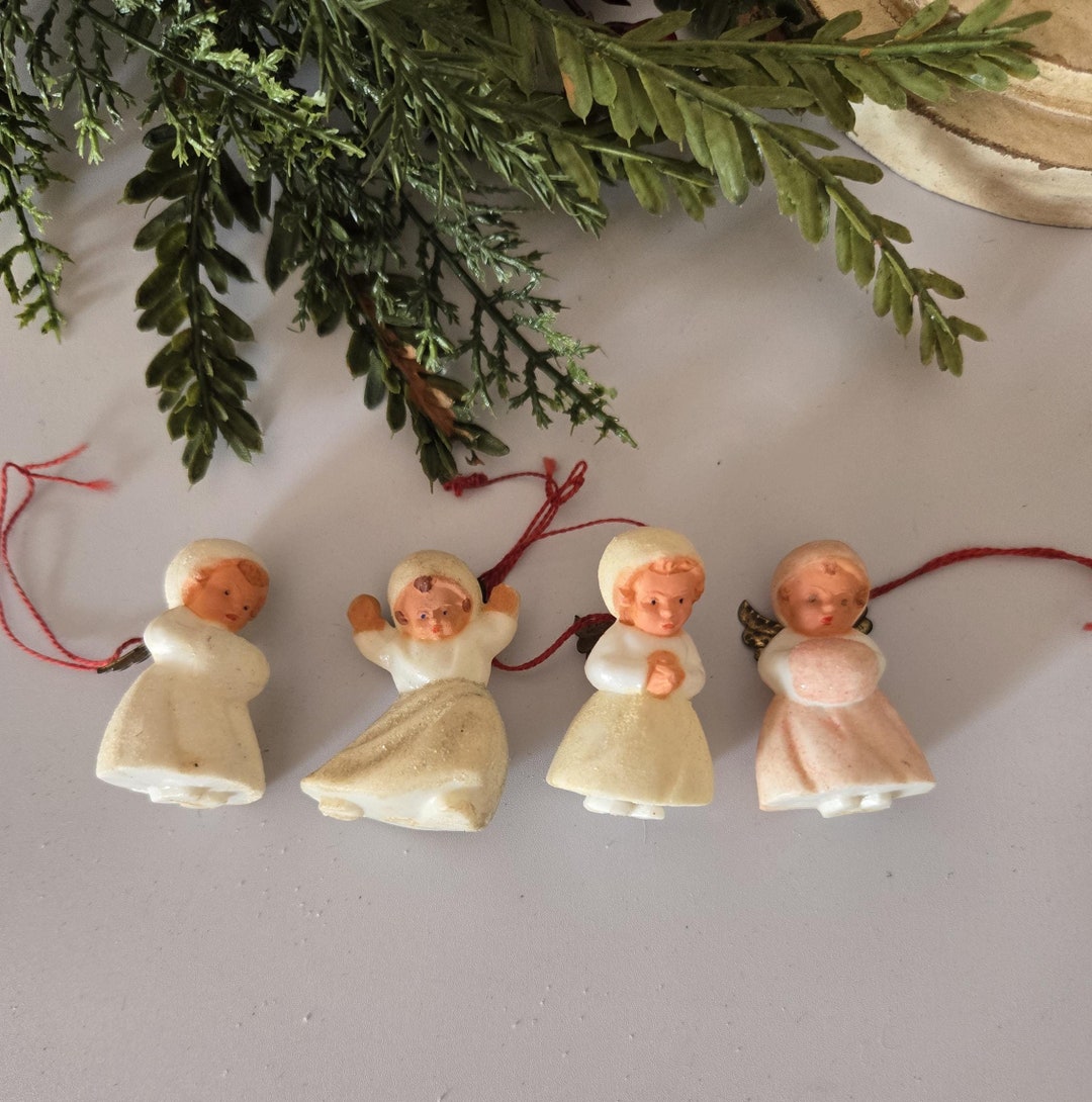 Vintage West Germany Small Plastic Sugar Angel Ornaments, MCM, Snow ...