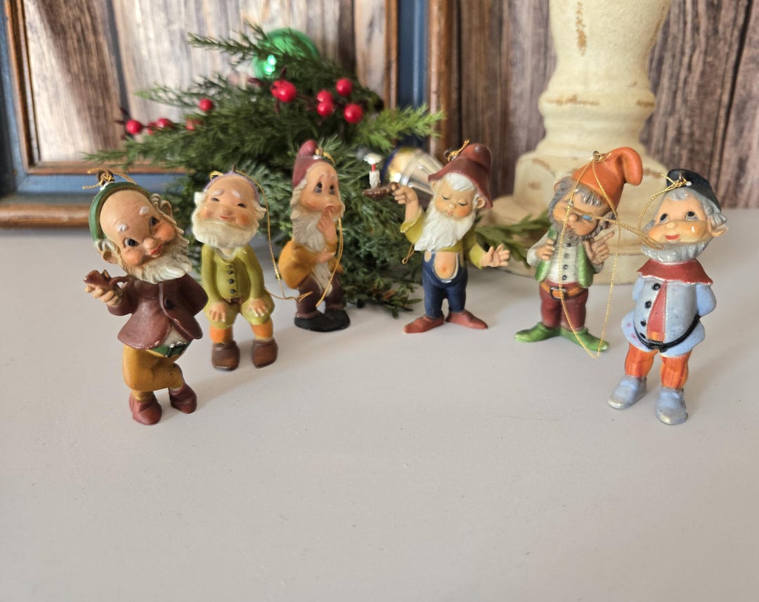 Vintage Set of 6 Dwarfs Elves Ornaments 3", Hong Kong, Christmas ...