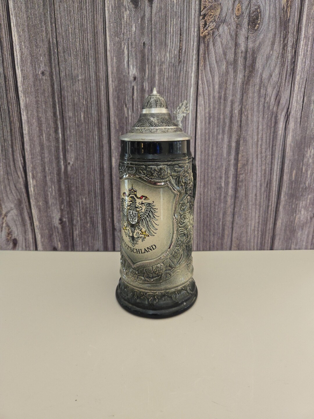 Vintage Deutschland Embosed Ceramic Beer Stein With Zinn Pewter Lid, KB ...