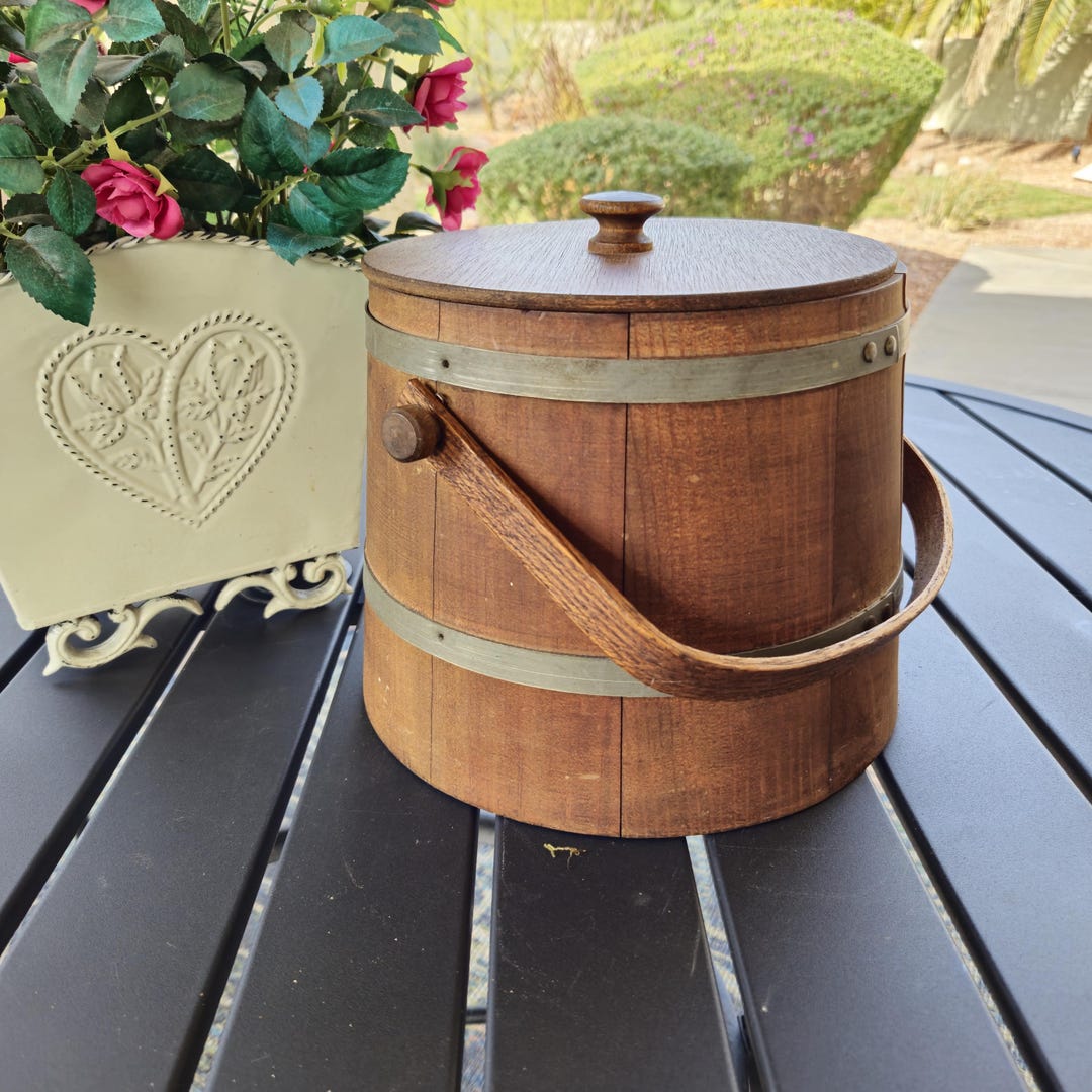 Wooden Bucket, Wooden Bucket With Lid, Wooden Cookie Jar, Farmhouse ...