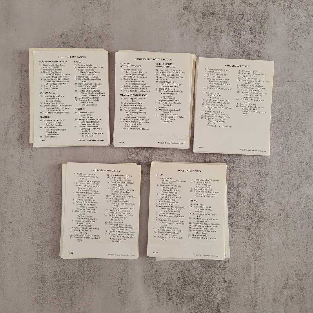 Vintage Betty Crocker Recipe Cards Set of 5 Without Divider Card, Gift ...